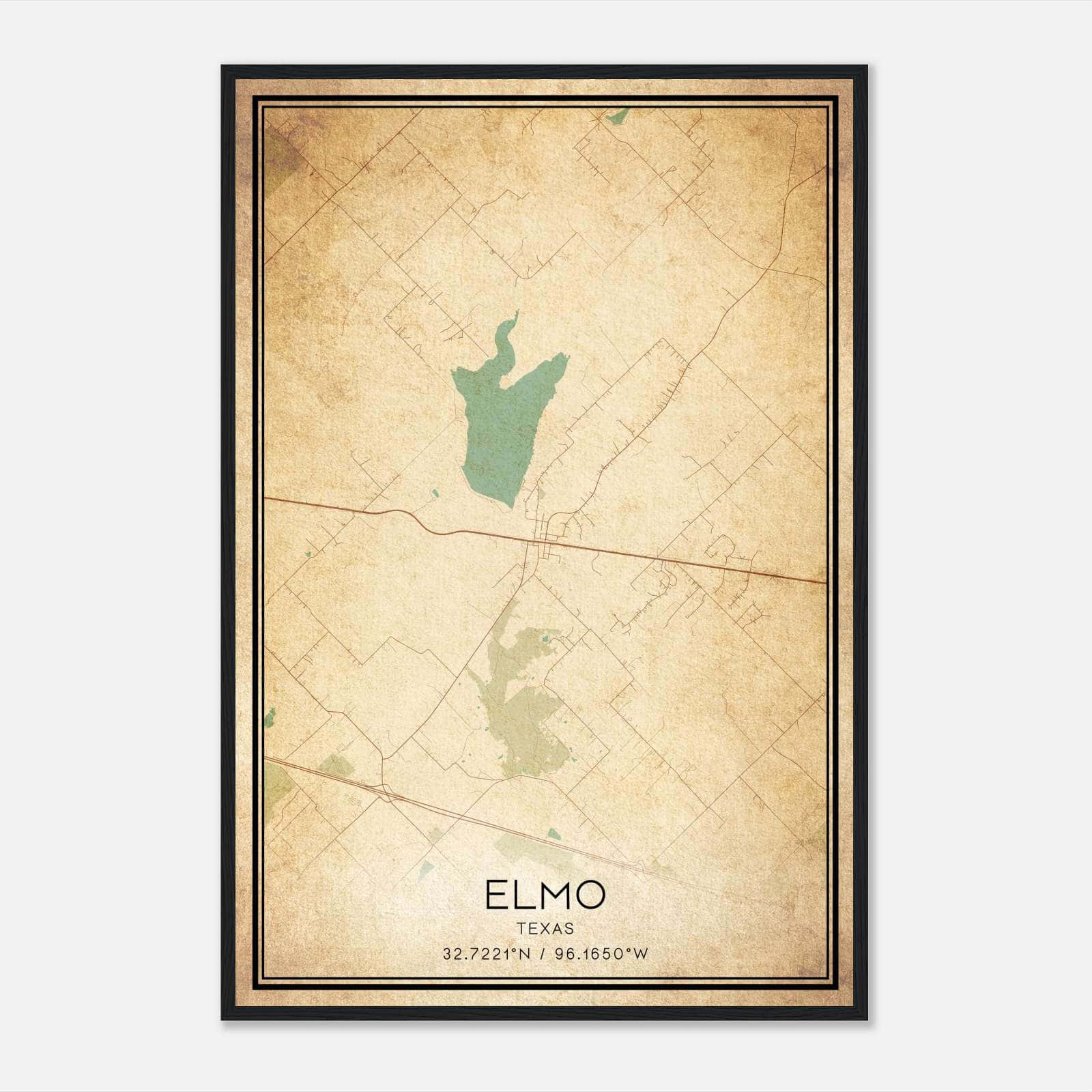 Vintage Elmo Texas Map Poster, Elmo TX City Road Wall Art Print ...