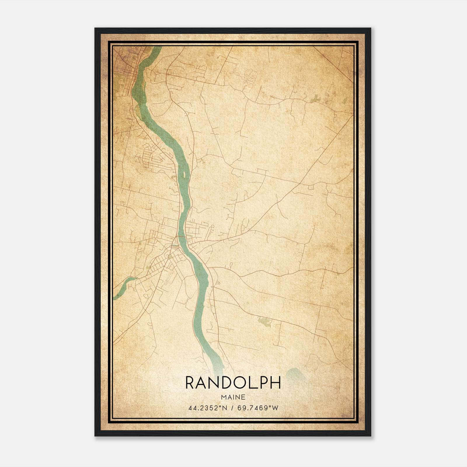 Vintage Randolph Maine Map Poster, Randolph ME City Road Wall Art Print ...