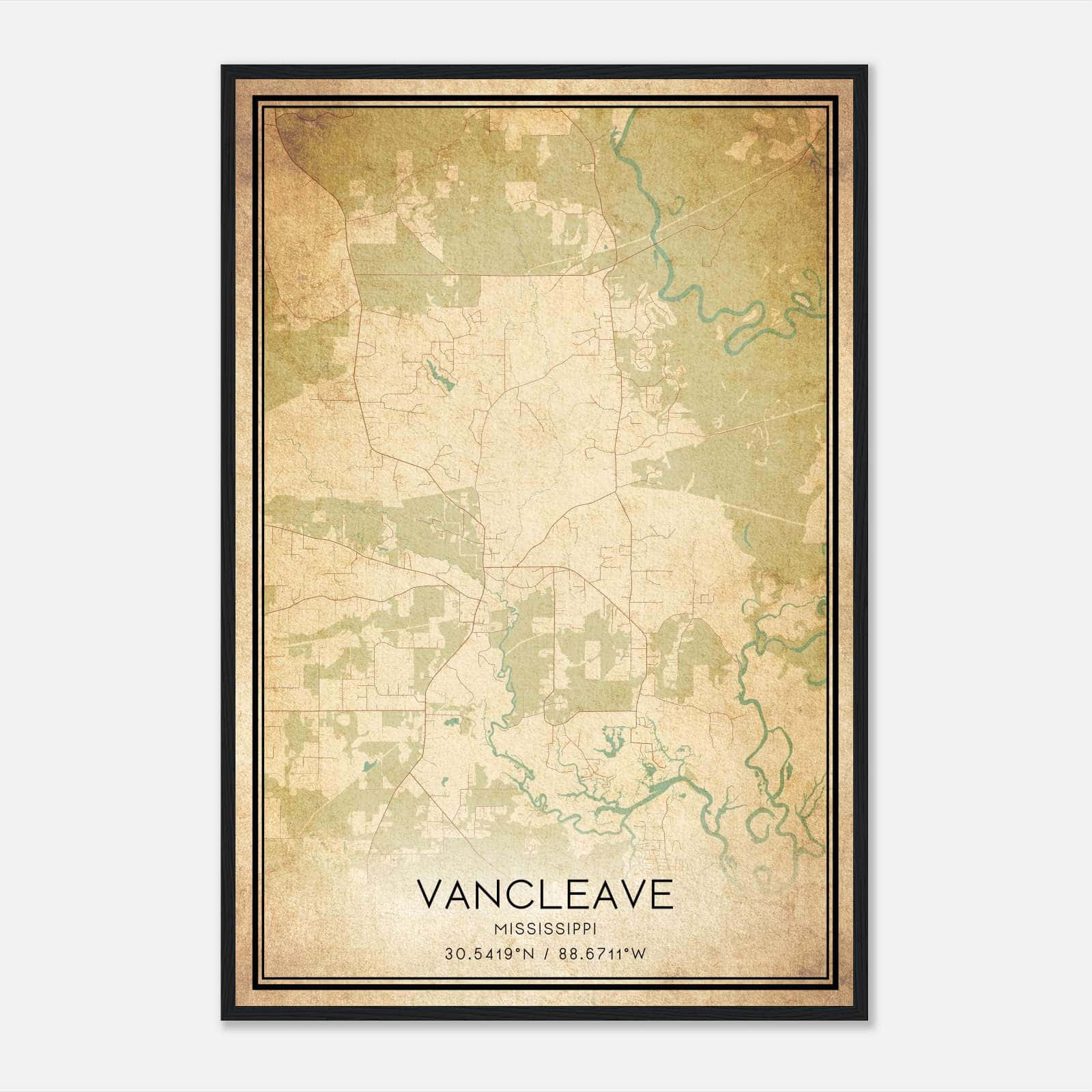 Vintage Vancleave Mississippi Map Poster, Vancleave MS City Road Wall ...