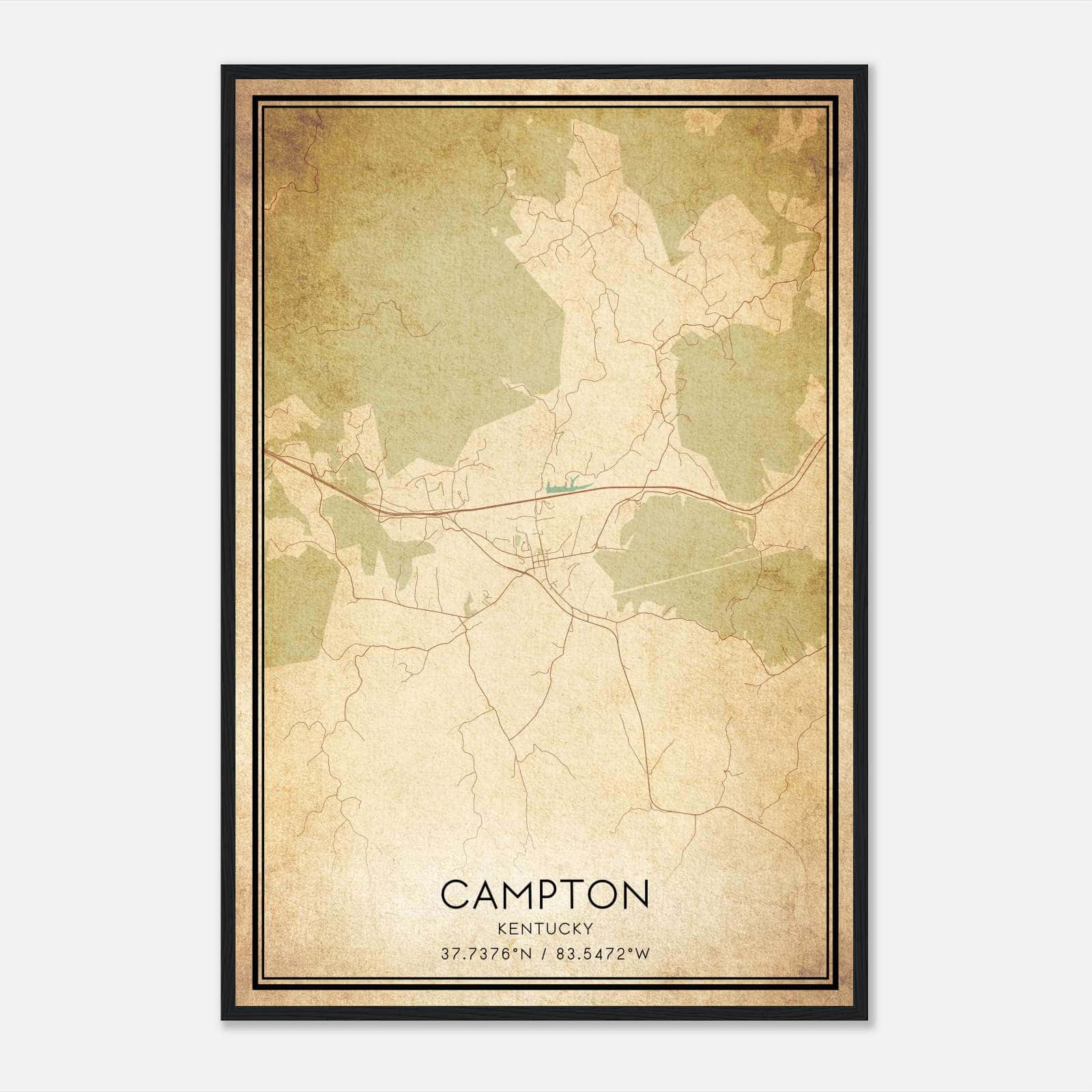 Vintage Campton Kentucky Map Poster, Campton KY City Road Wall Art ...