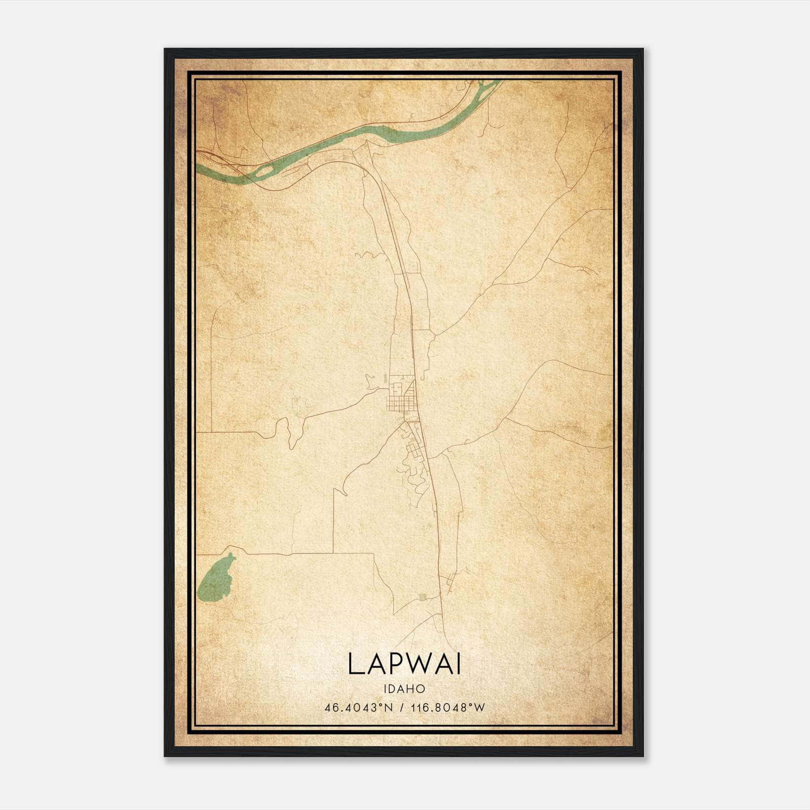 Vintage Lapwai Idaho Map Poster, Lapwai ID City Road Wall Art Print ...