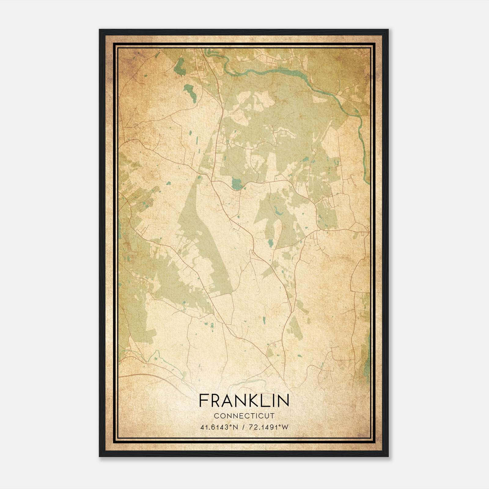Vintage Franklin Connecticut Map Poster, Franklin CT City Road Wall Art Print - Custom Maps ...