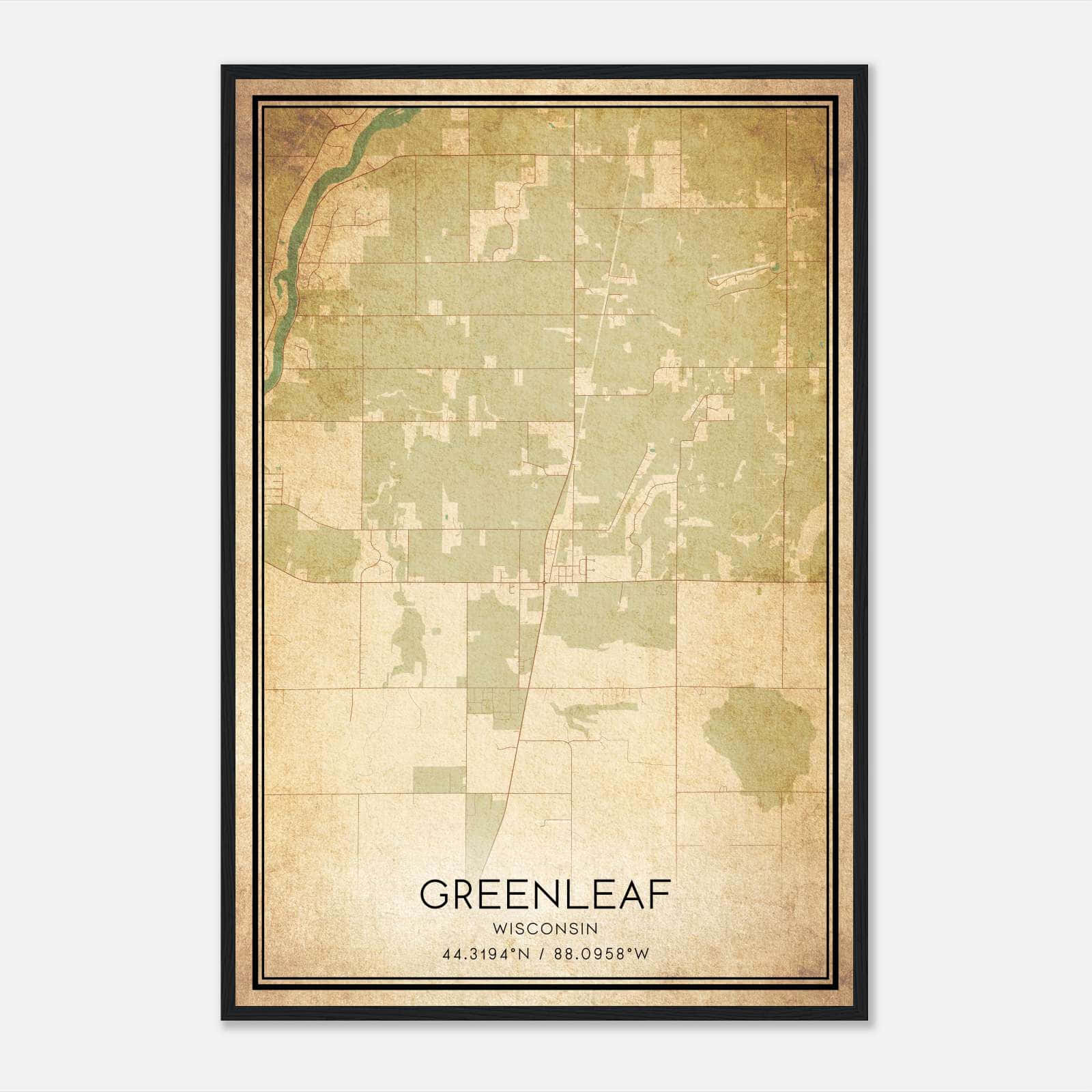 Vintage Greenleaf Wisconsin Map Poster, Greenleaf WI City Road Wall Art ...
