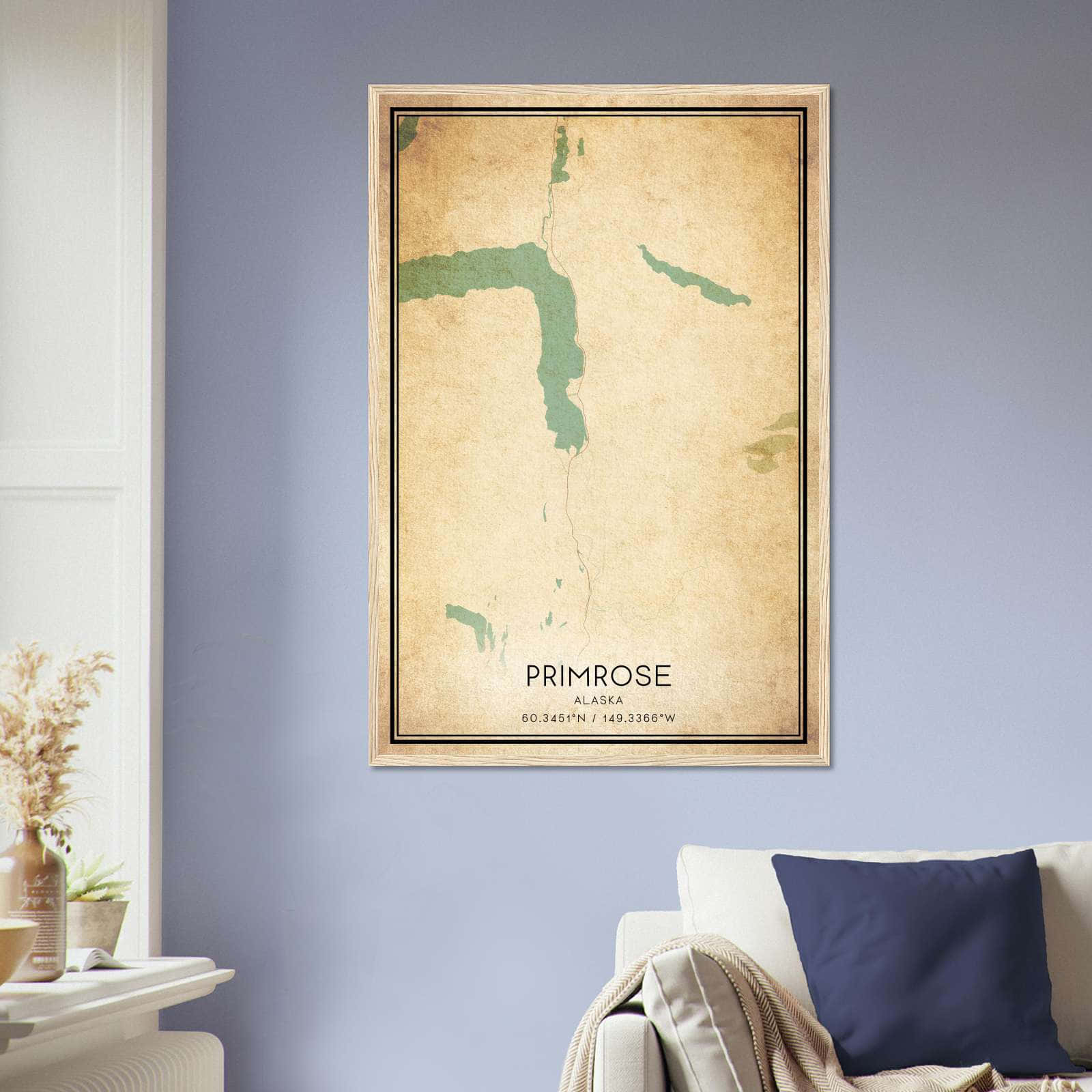 Vintage Primrose Alaska Map Poster, Primrose AK City Road Wall Art ...