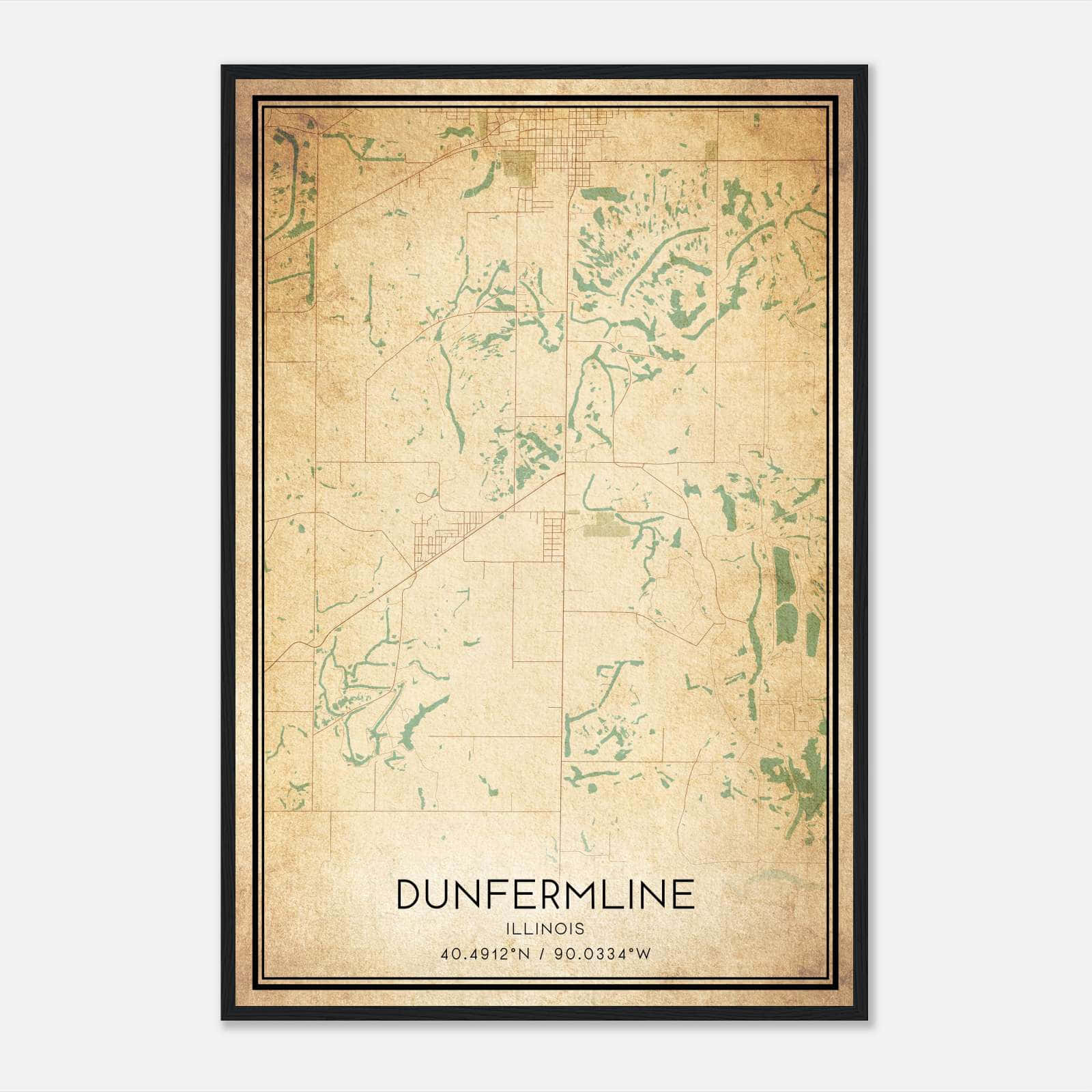 Vintage Dunfermline Illinois Map Poster, Dunfermline IL City Road Wall ...