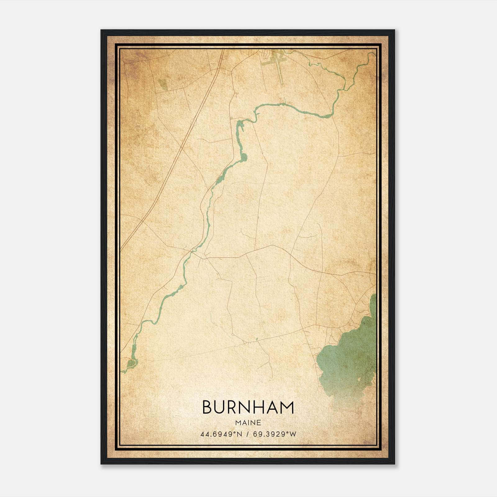 Vintage Burnham Maine Map Poster, Burnham ME City Road Wall Art Print ...