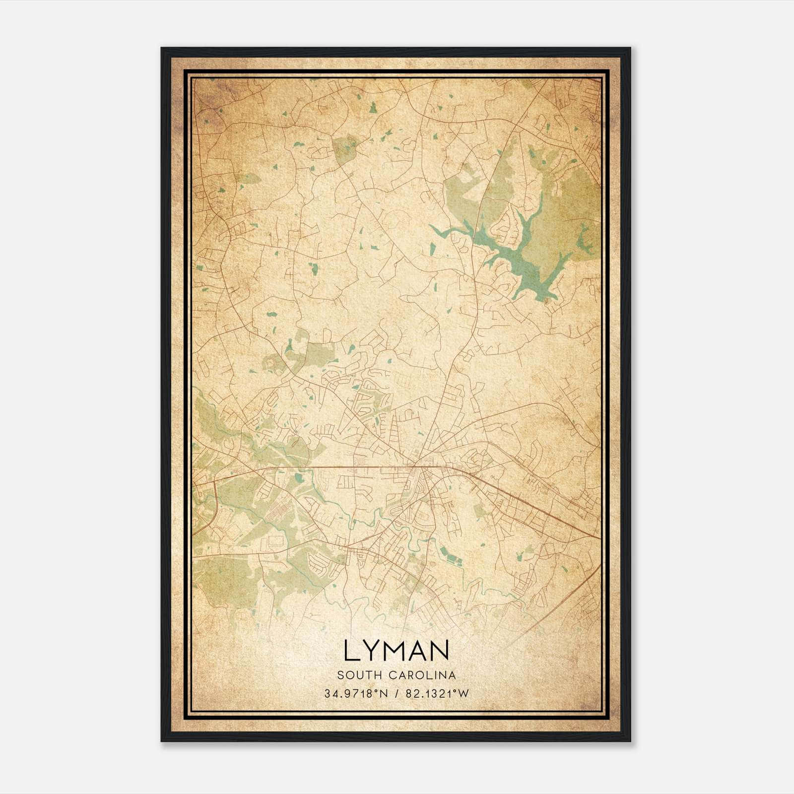 Vintage Lyman South Carolina Map Poster, Lyman SC City Road Wall Art Print - Custom Maps & Posters