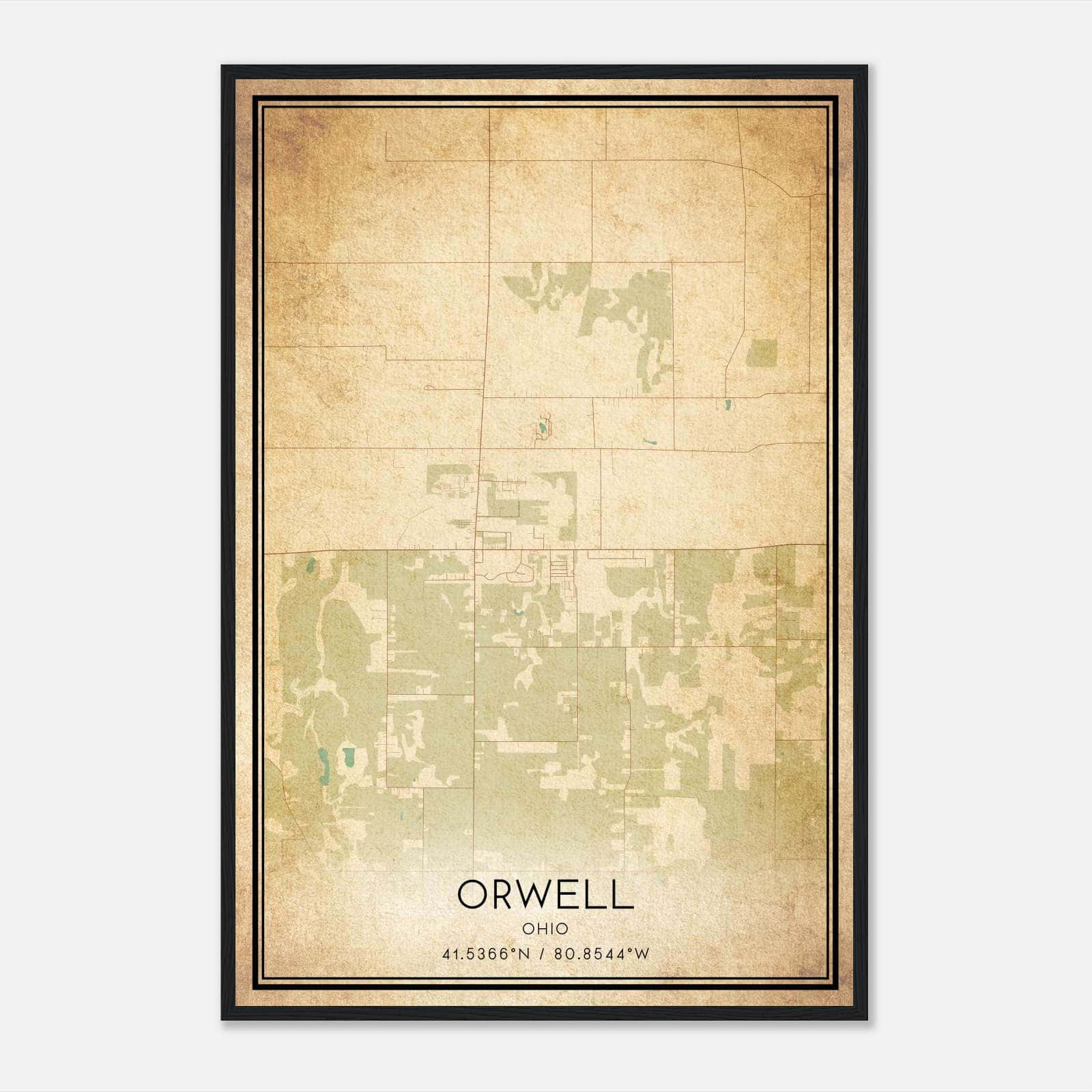 Vintage Orwell Ohio Map Poster, Orwell OH City Road Wall Art Print ...