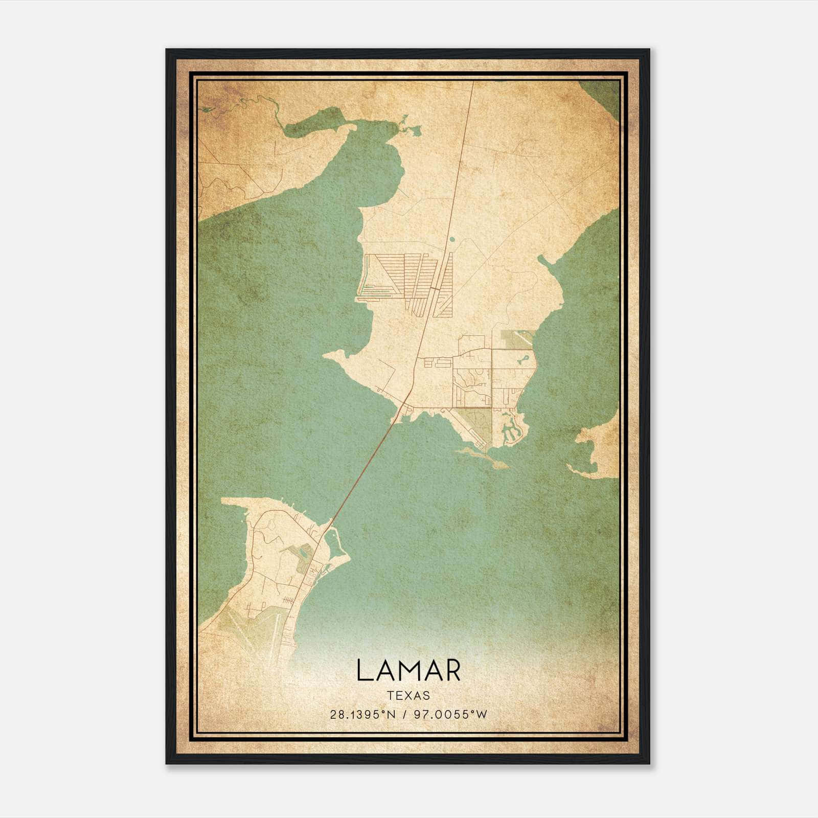 Vintage Lamar Texas Map Poster, Lamar TX City Road Wall Art Print ...