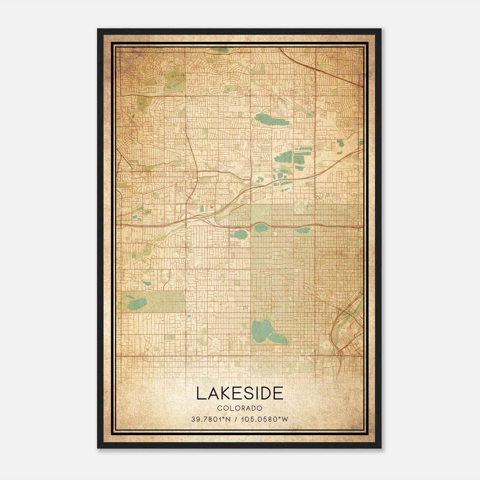 Vintage Lakeside Colorado Map Poster, Lakeside CO City Road Wall Art ...