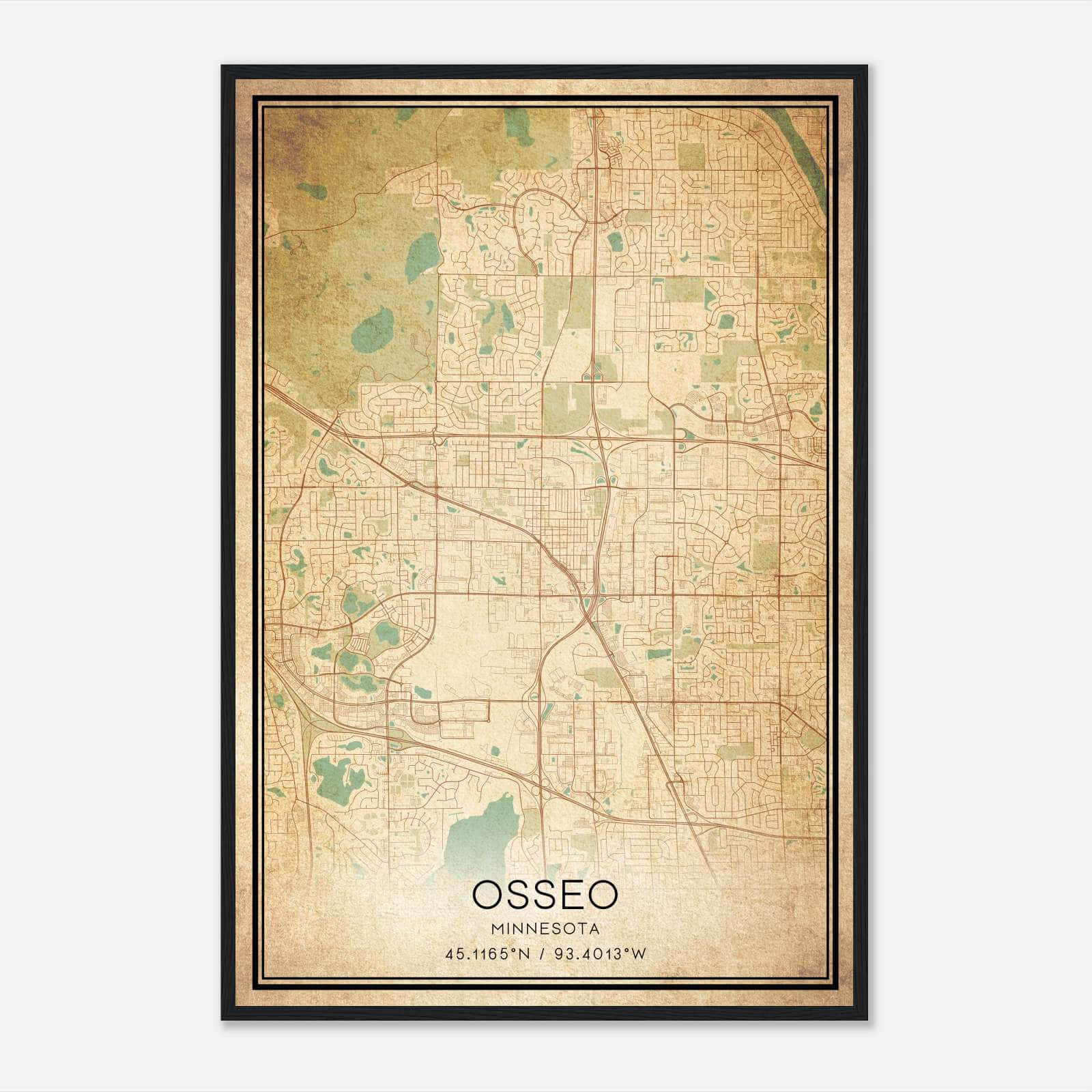 Vintage Osseo Minnesota Map Poster, Osseo MN City Road Wall Art Print ...