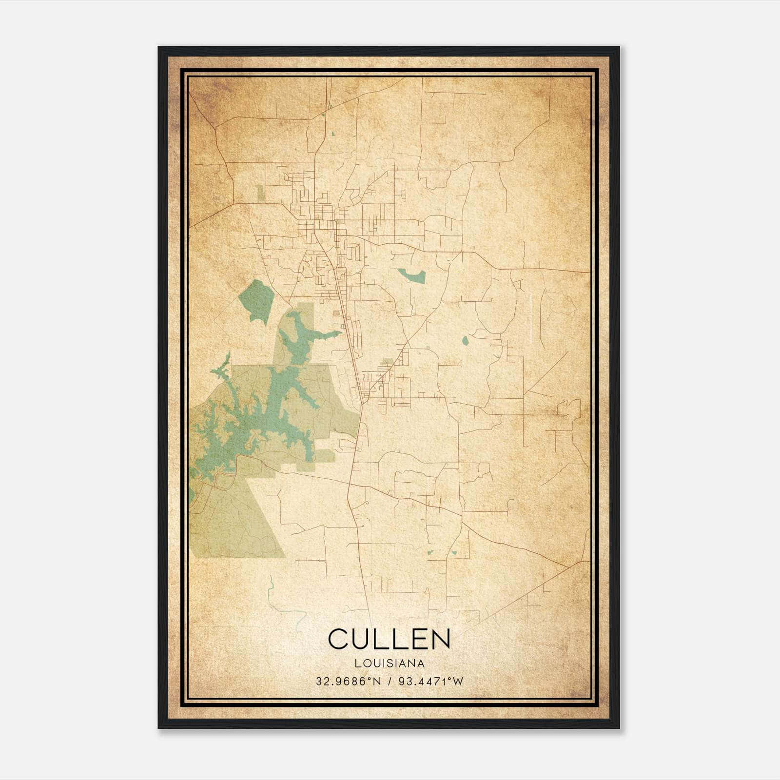 Vintage Cullen Louisiana Map Poster, Cullen LA City Road Wall Art Print ...