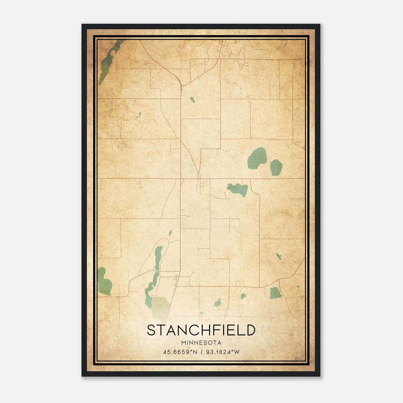 Vintage Stanchfield Minnesota Map Poster, Stanchfield MN City Road Wall ...