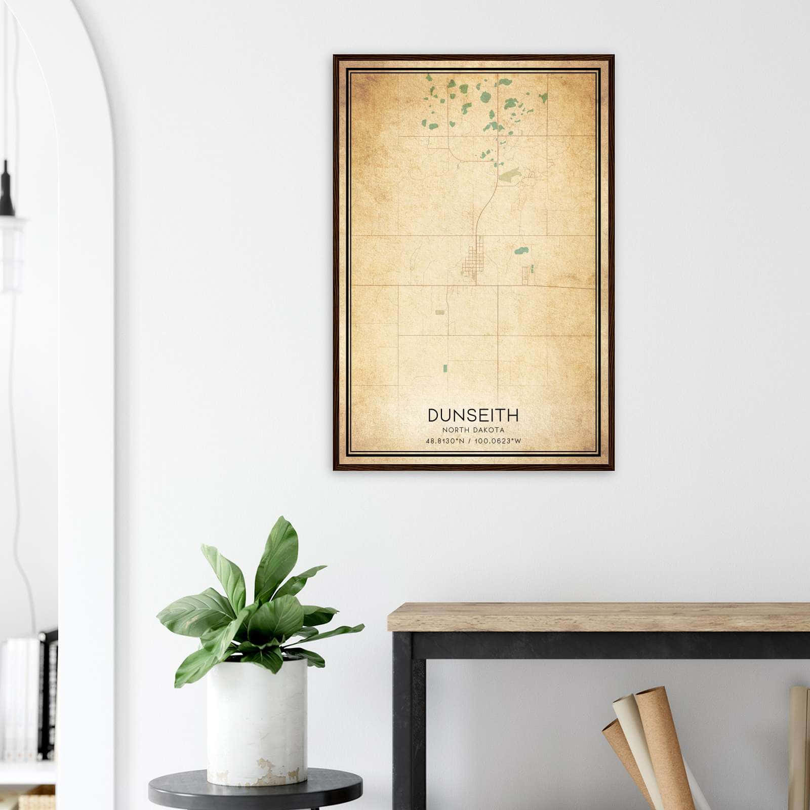 Vintage Dunseith North Dakota Map Poster, Dunseith ND City Road Wall ...