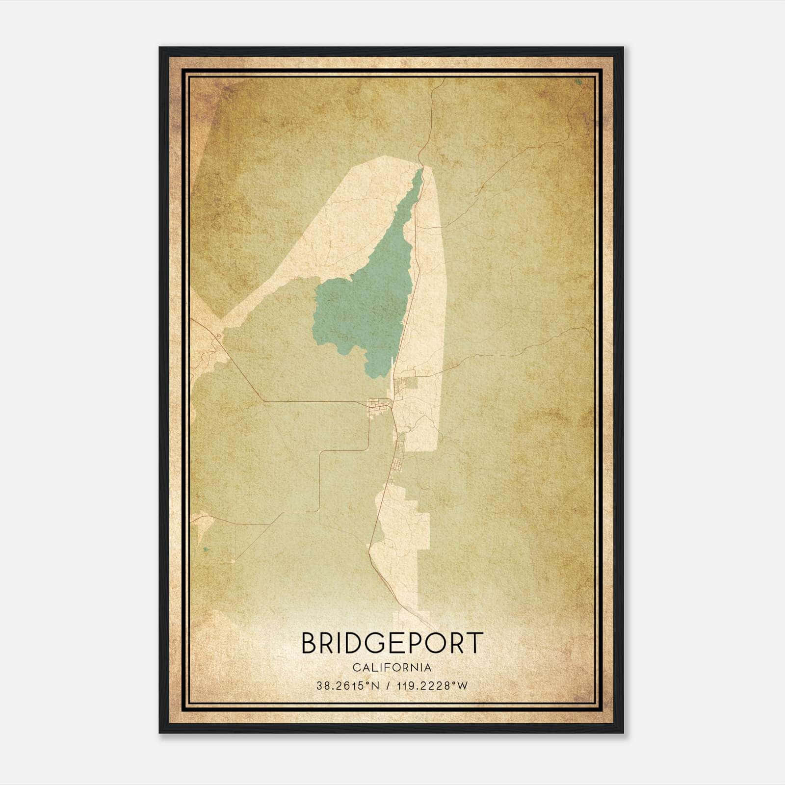 Vintage Bridgeport California Map Poster, Bridgeport CA City Road Wall ...