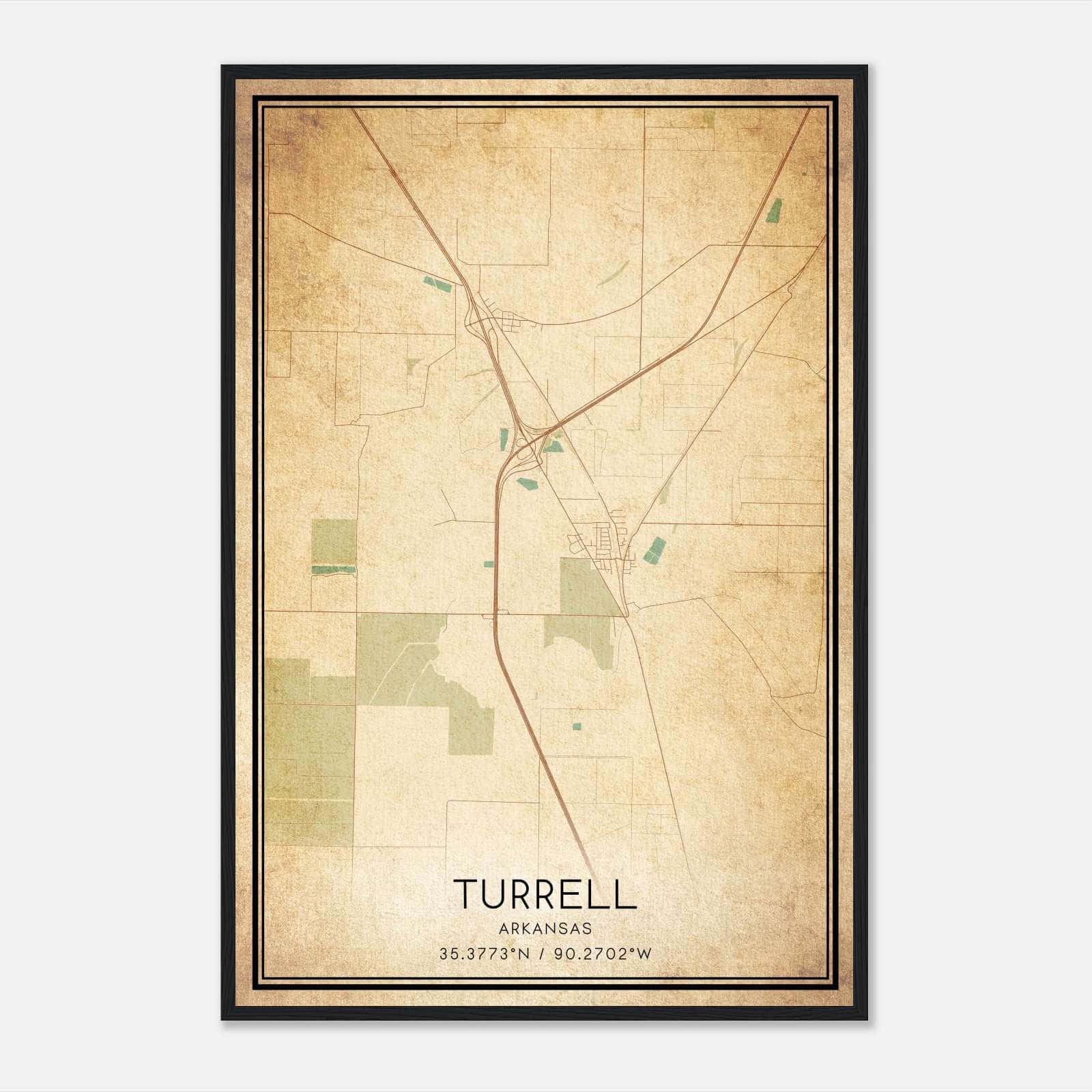 Vintage Turrell Arkansas Map Poster, Turrell AR City Road Wall Art ...