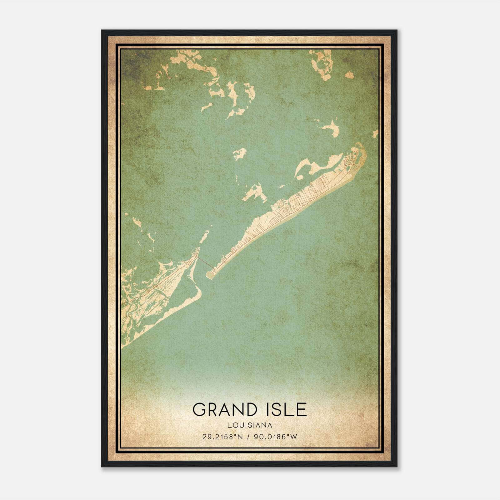 Vintage Grand Isle Louisiana Map Poster, Grand Isle LA City Road Wall ...