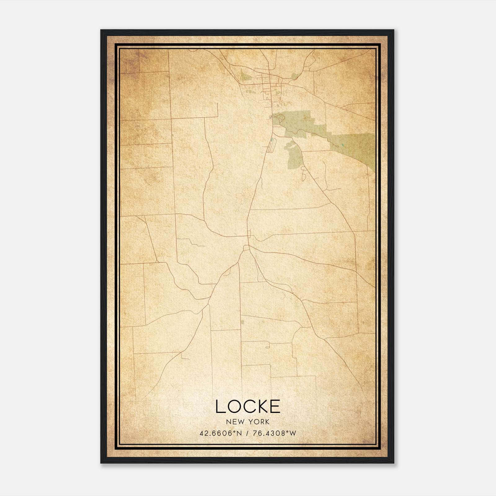 Vintage Locke New York Map Poster, Locke NY City Road Wall Art Print ...