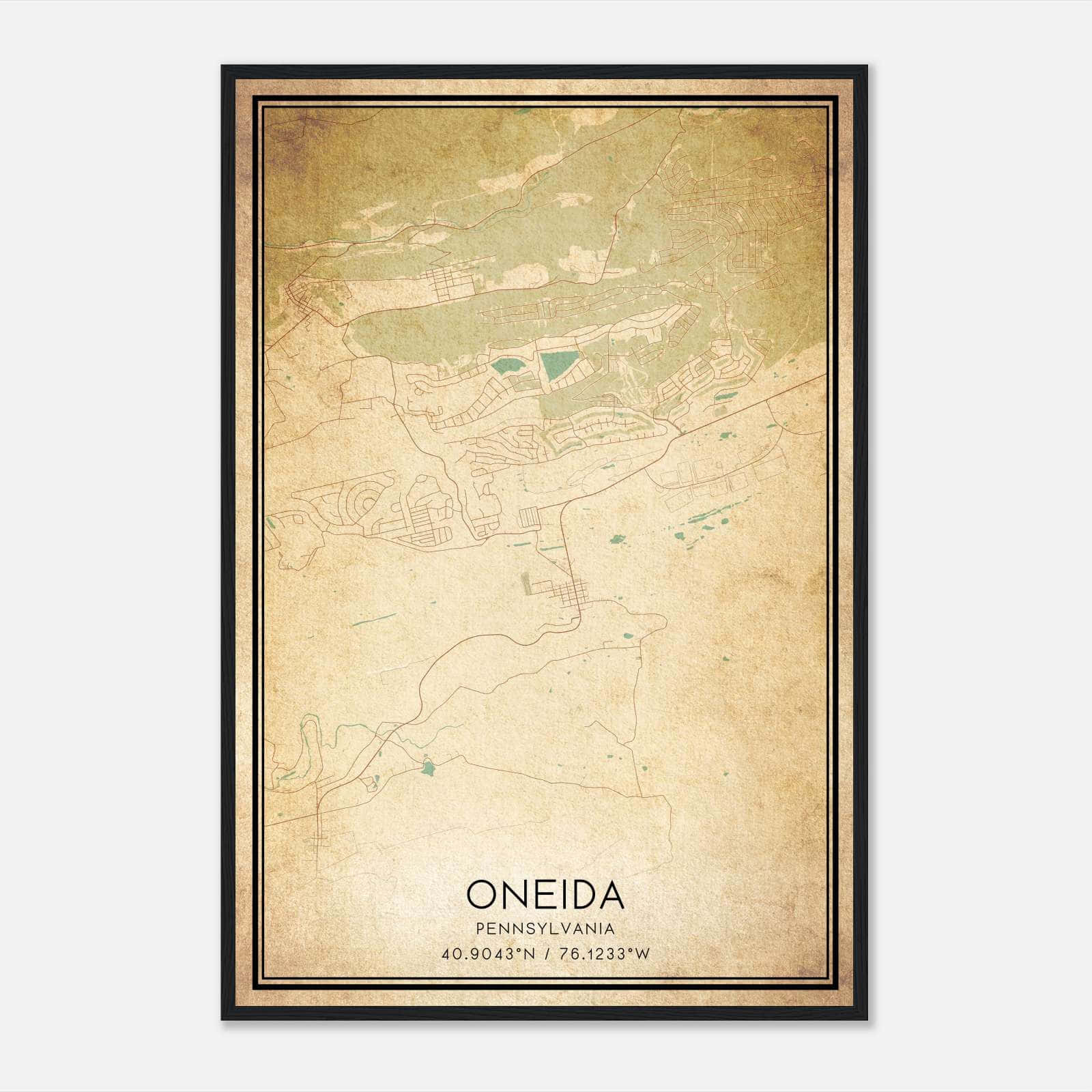 Vintage Oneida Pennsylvania Map Poster, Oneida PA City Road Wall Art ...