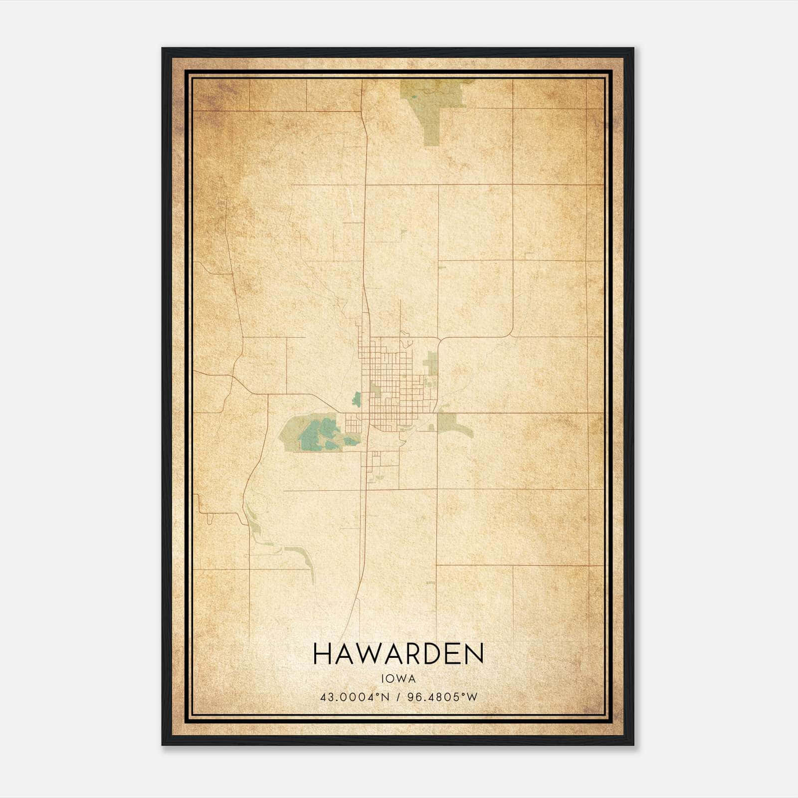 Vintage Hawarden Iowa Map Poster, Hawarden IA City Road Wall Art Print ...