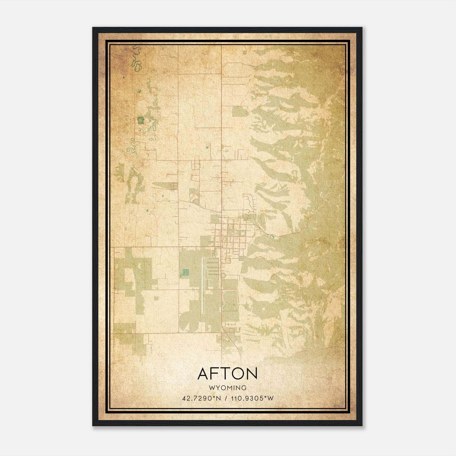 Vintage Afton Wyoming Map Poster, Afton WY City Road Wall Art Print ...