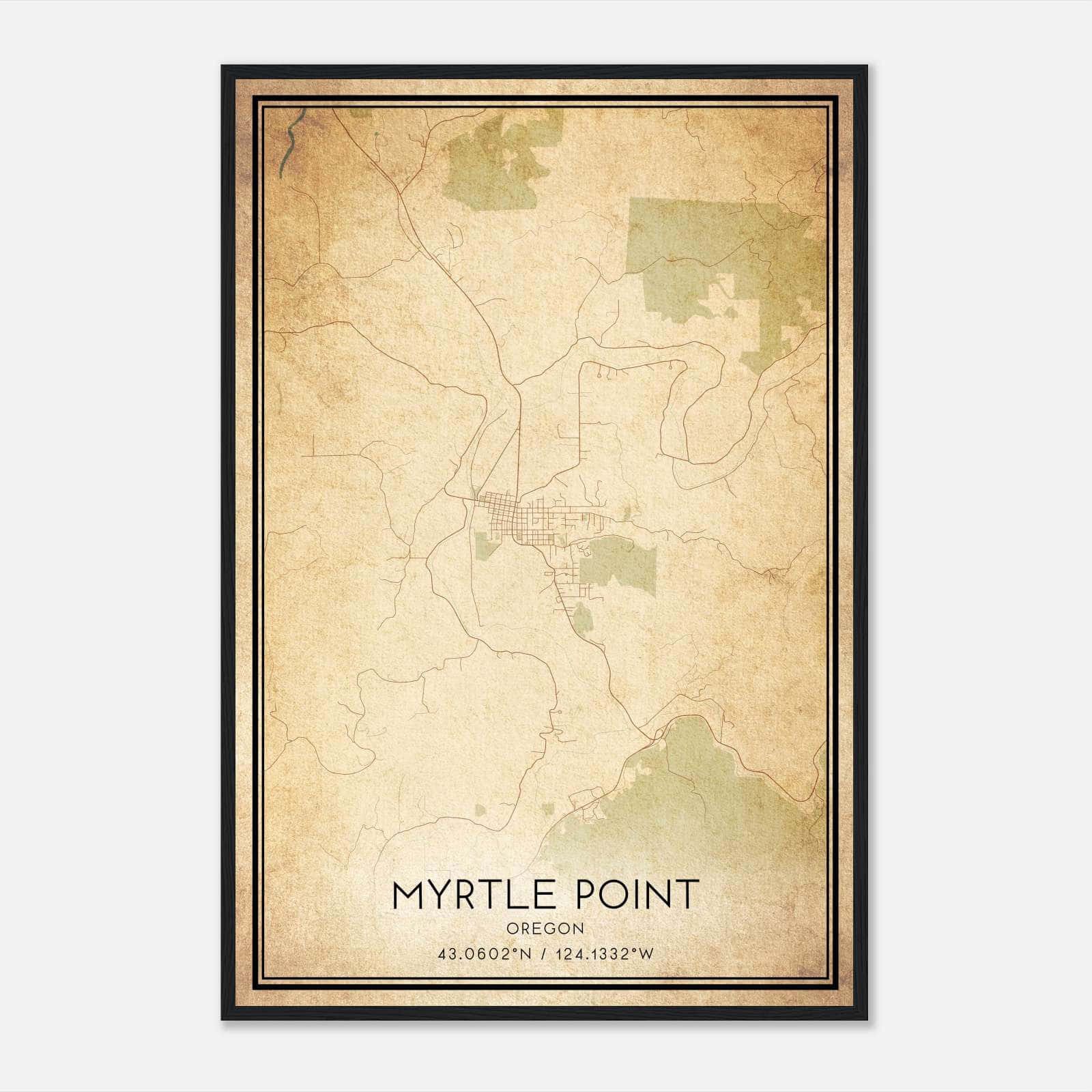 Vintage Myrtle Point Oregon Map Poster, Myrtle Point OR City Road Wall ...