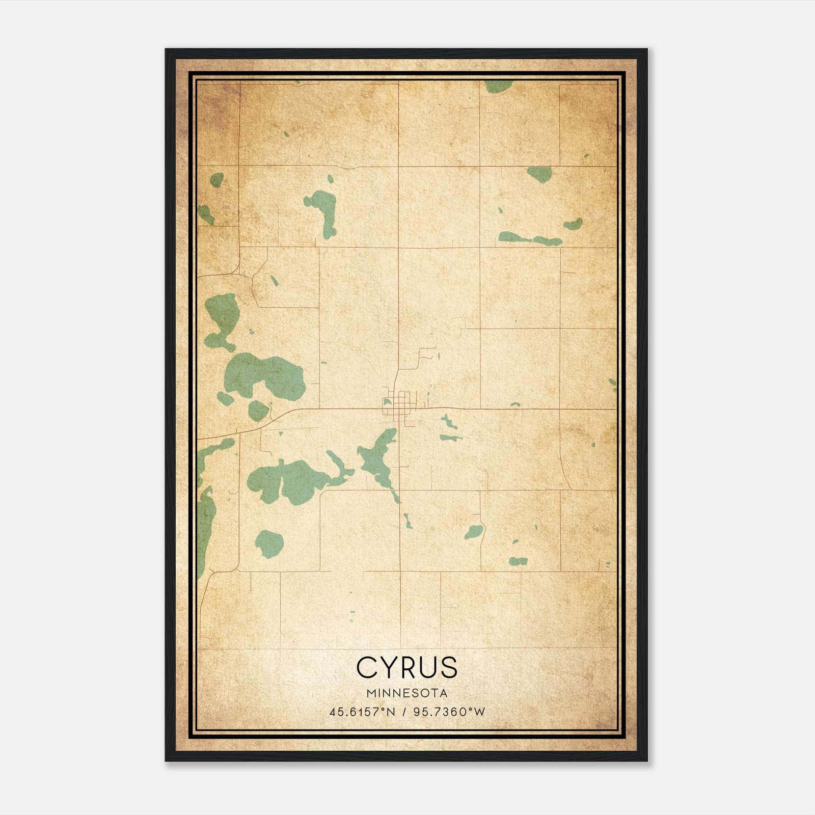 Vintage Cyrus Minnesota Map Poster, Cyrus MN City Road Wall Art Print ...