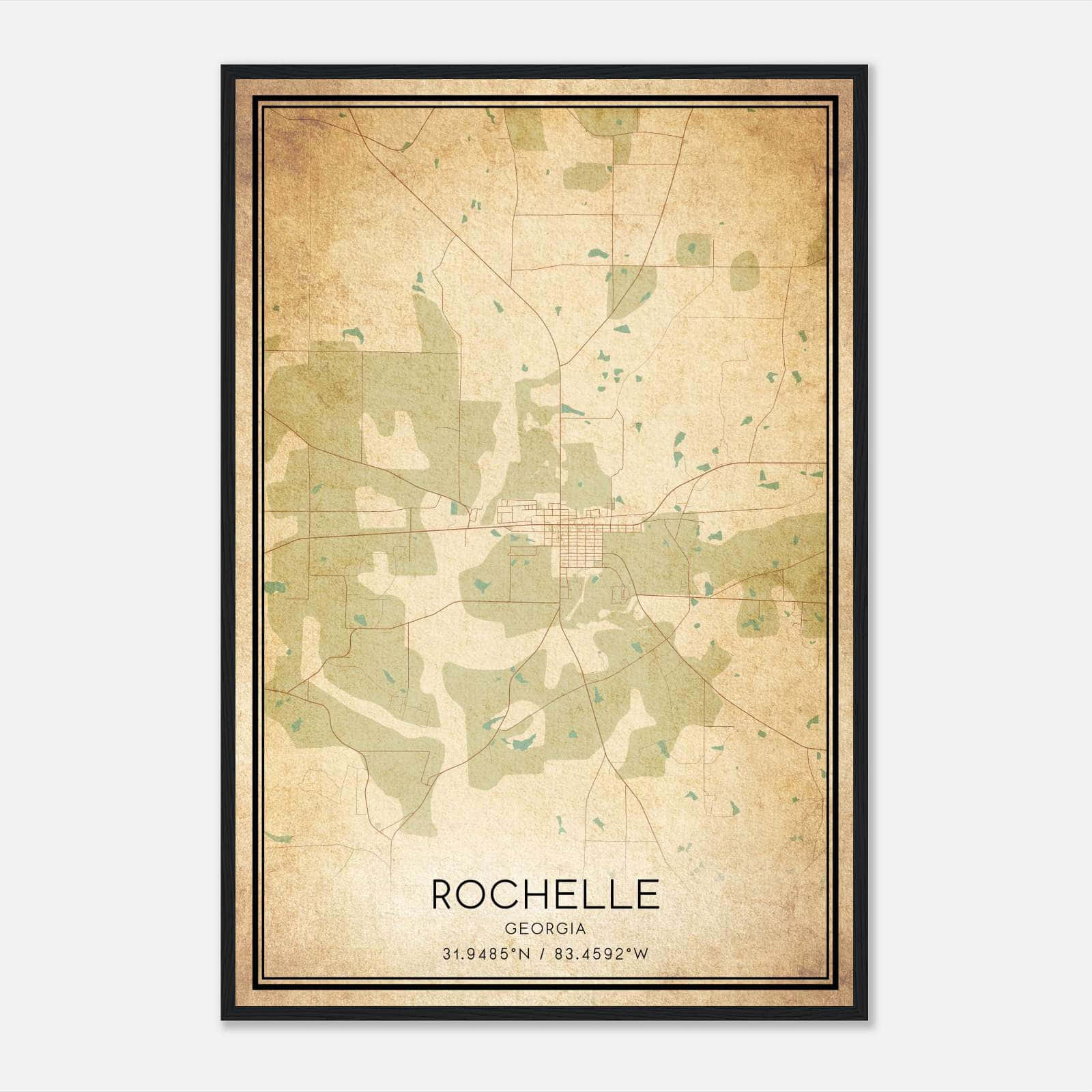 Vintage Rochelle Georgia Map Poster, Rochelle GA City Road Wall Art ...