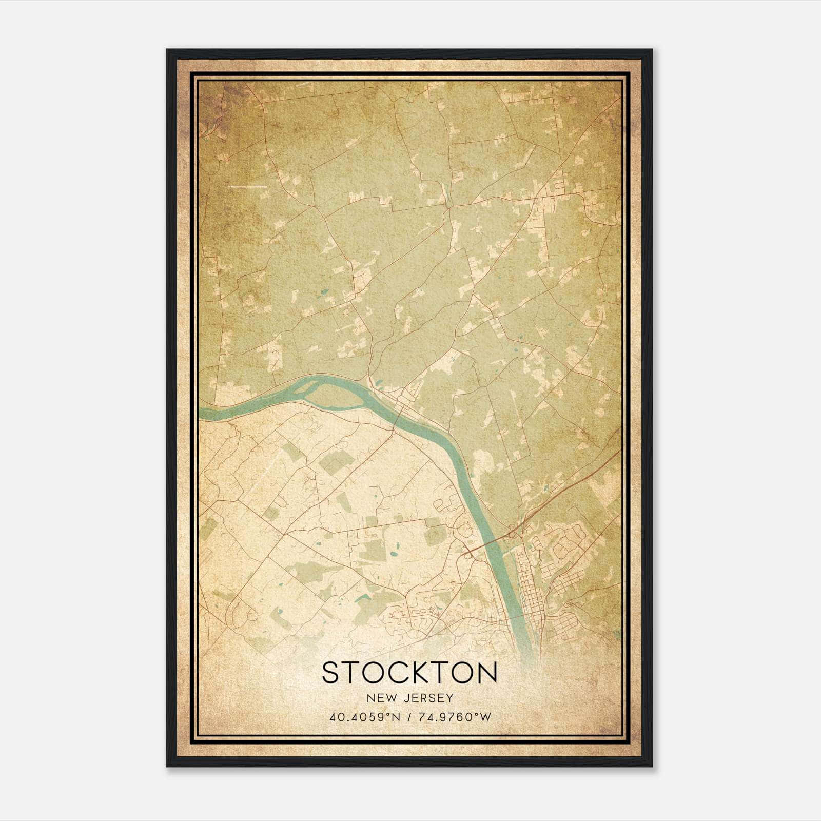 Vintage Stockton New Jersey Map Poster, Stockton NJ City Road Wall Art ...