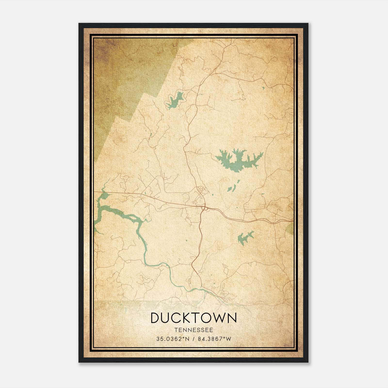 Vintage Ducktown Tennessee Map Poster, Ducktown TN City Road Wall Art ...