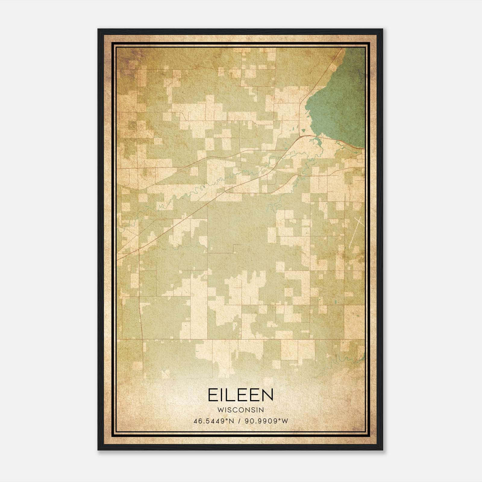 Vintage Eileen Wisconsin Map Poster, Eileen WI City Road Wall Art Print ...