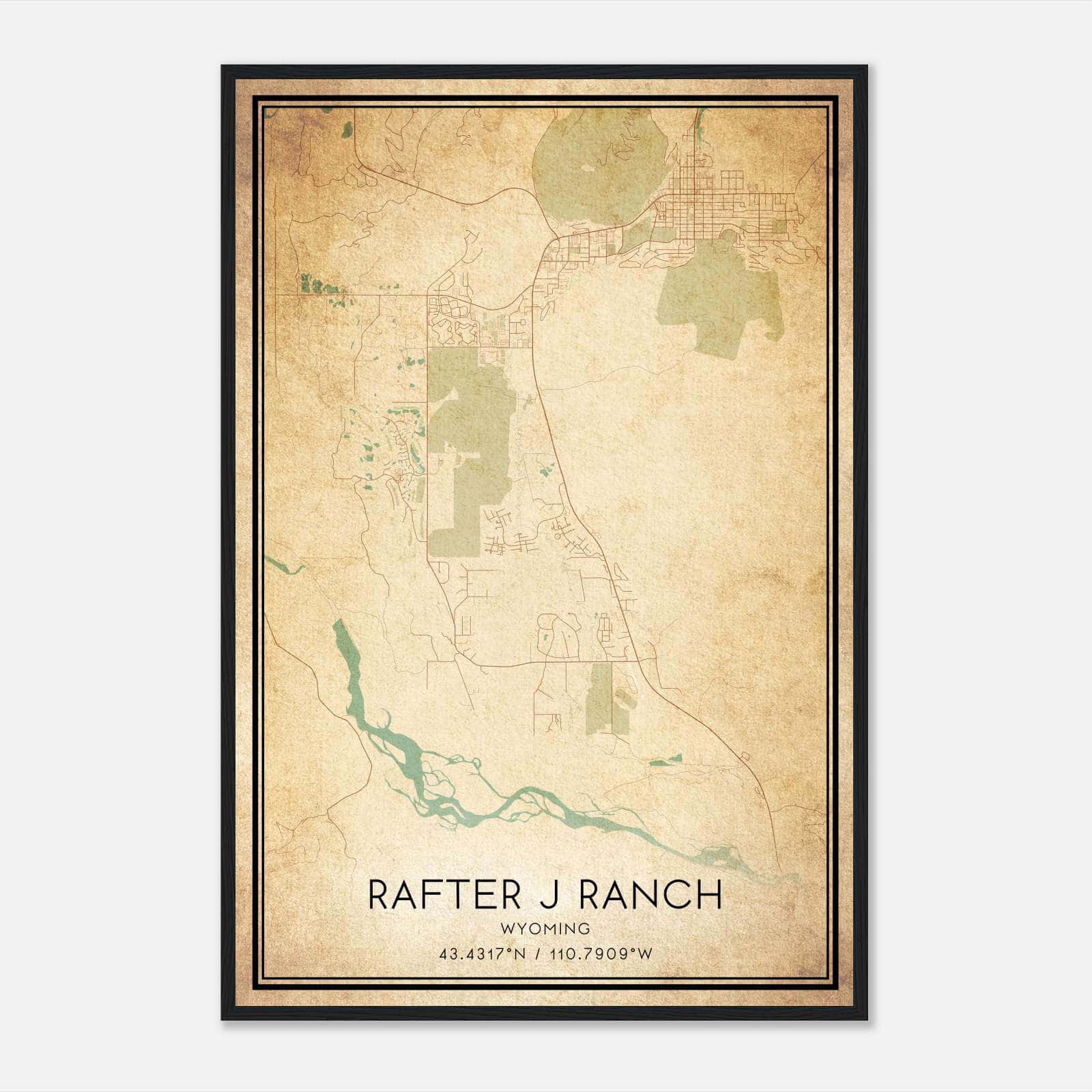 Vintage Rafter J Ranch Wyoming Map Poster, Rafter J Ranch WY City Road ...
