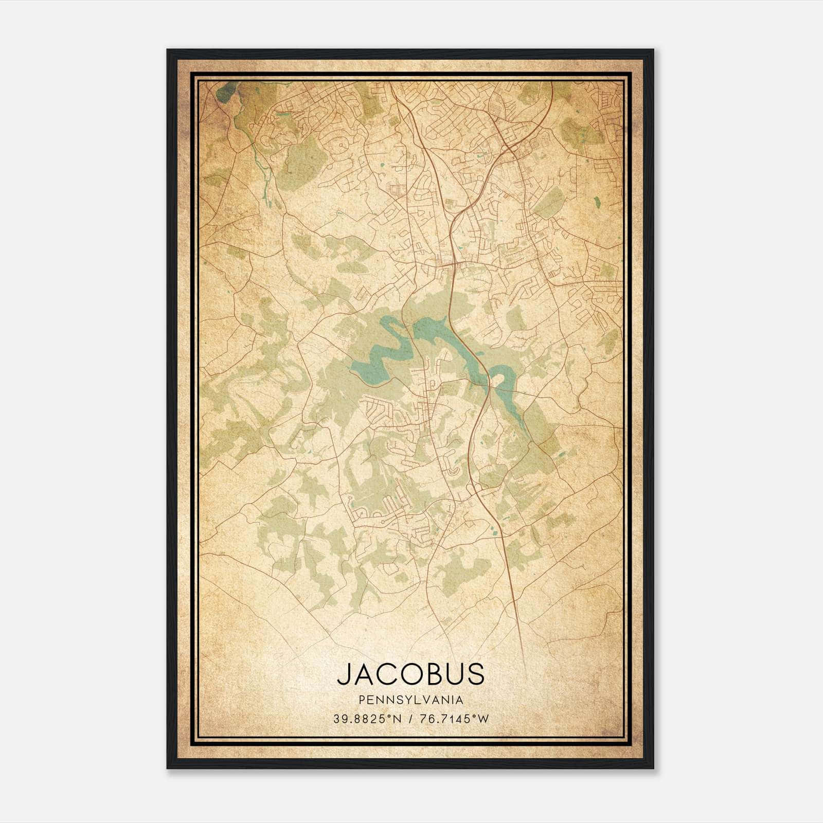 Vintage Jacobus Pennsylvania Map Poster, Jacobus PA City Road Wall Art ...