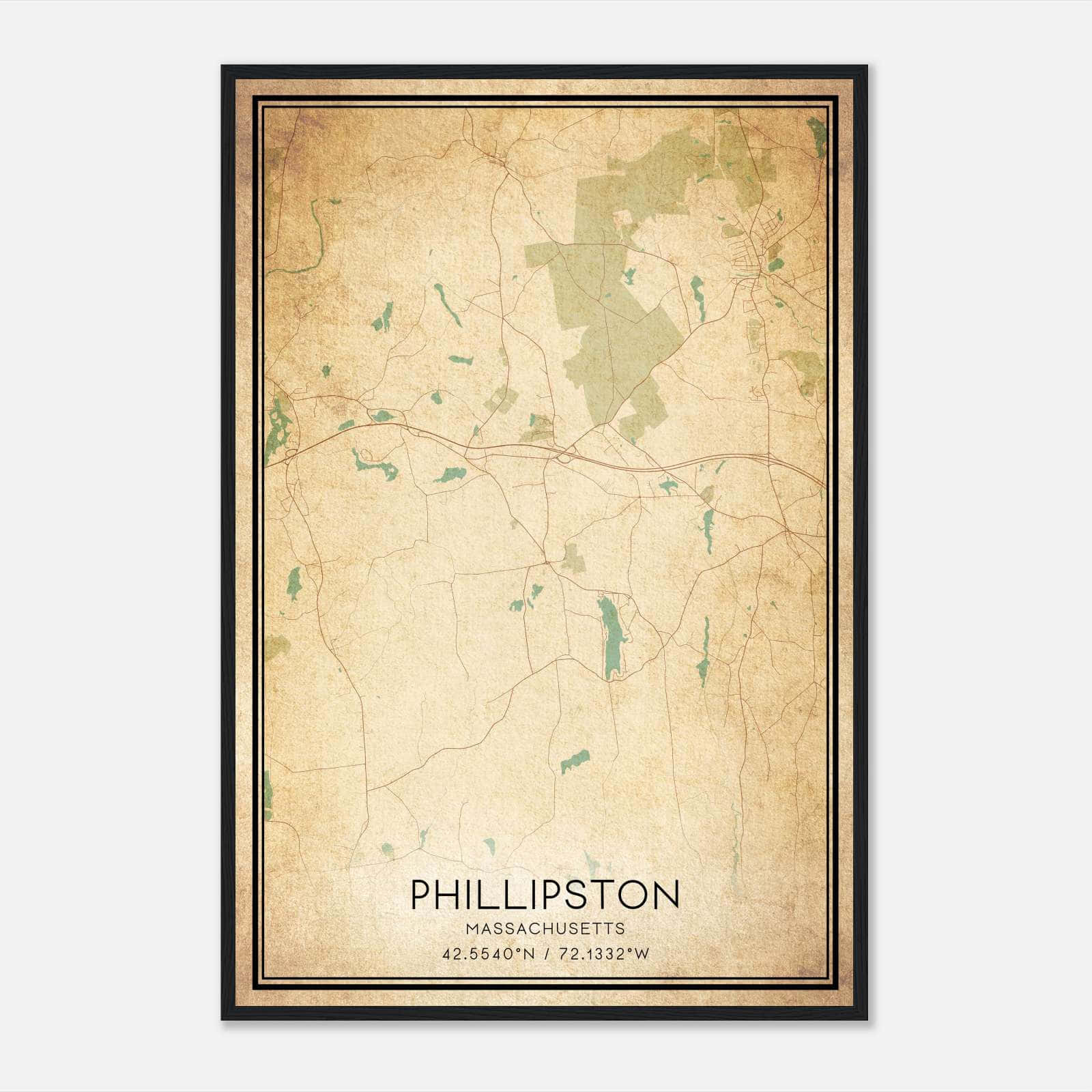 Vintage Phillipston Massachusetts Map Poster, Phillipston MA City Road ...