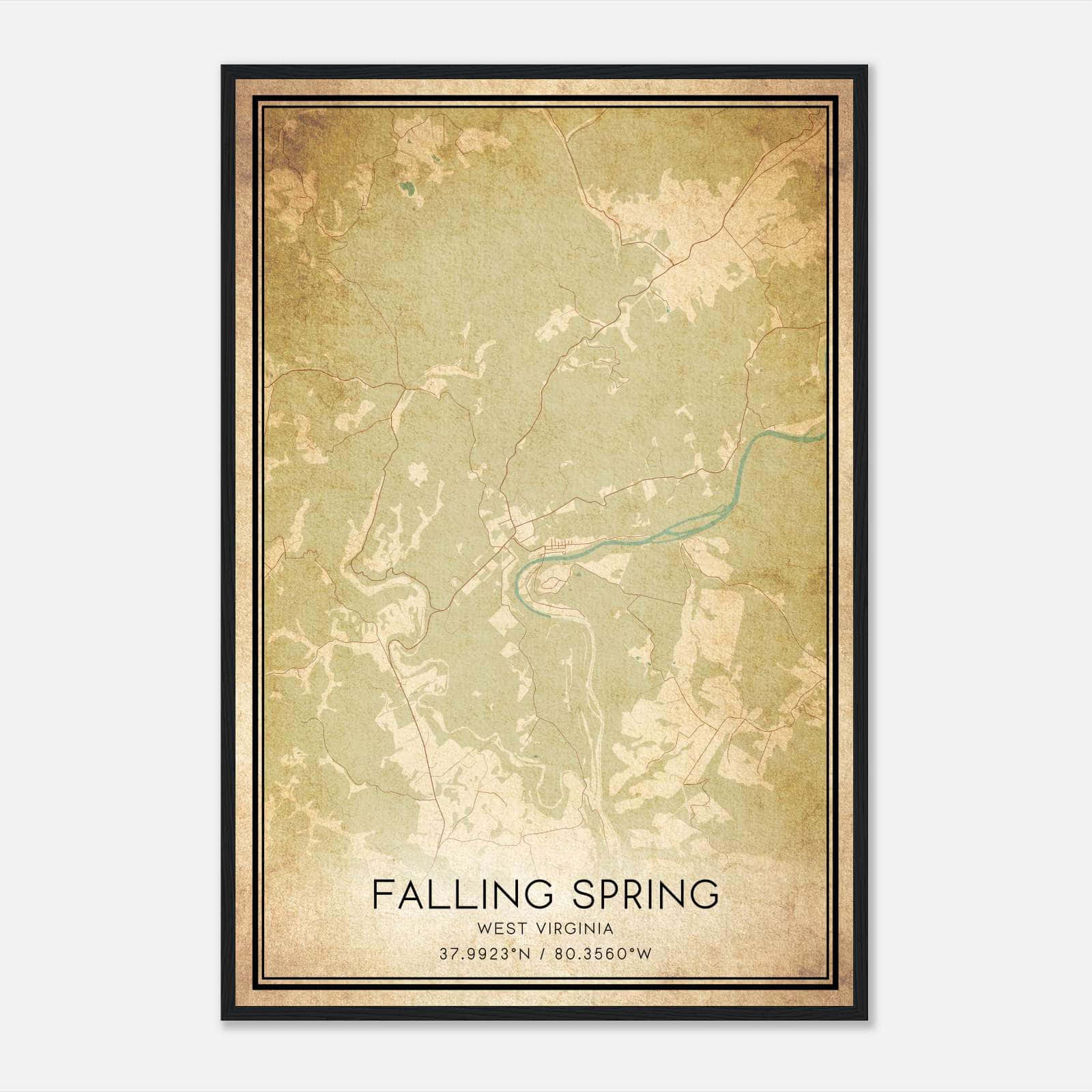 Vintage Falling Spring West Virginia Map Poster, Falling Spring WV City ...