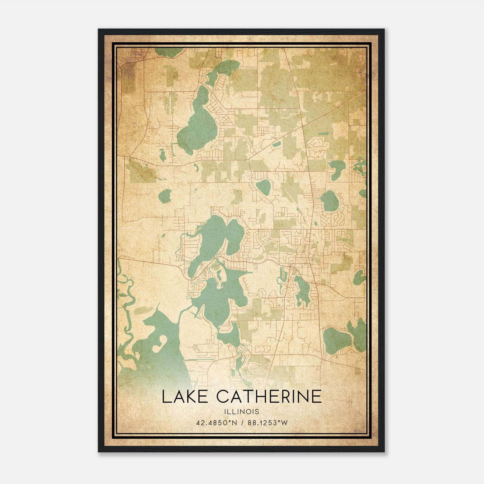 Vintage Lake Catherine Illinois Map Poster, Lake Catherine IL City Road ...
