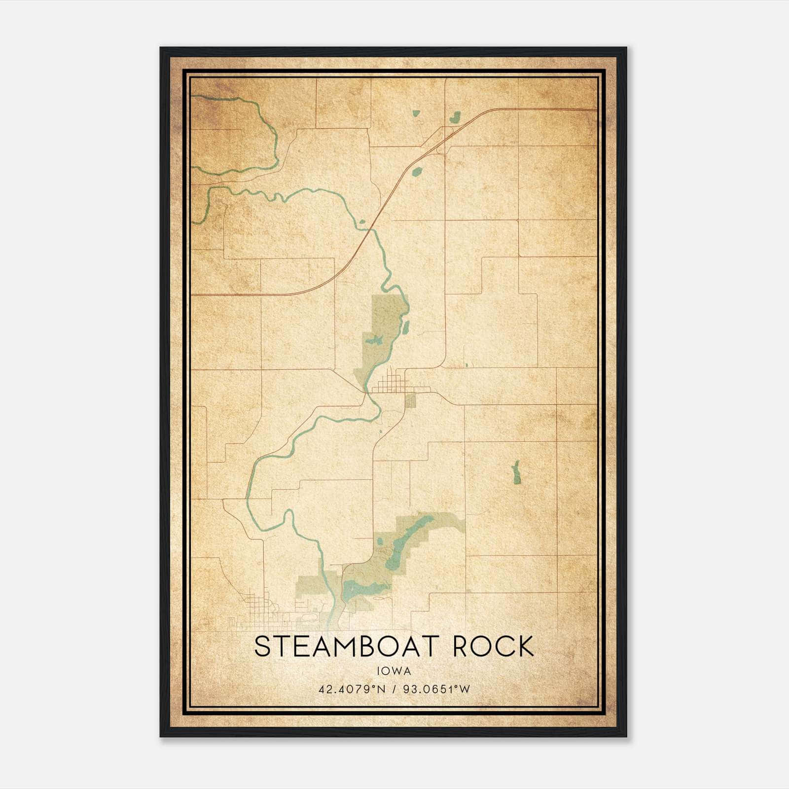 Vintage Steamboat Rock Iowa Map Poster, Steamboat Rock IA City Road ...