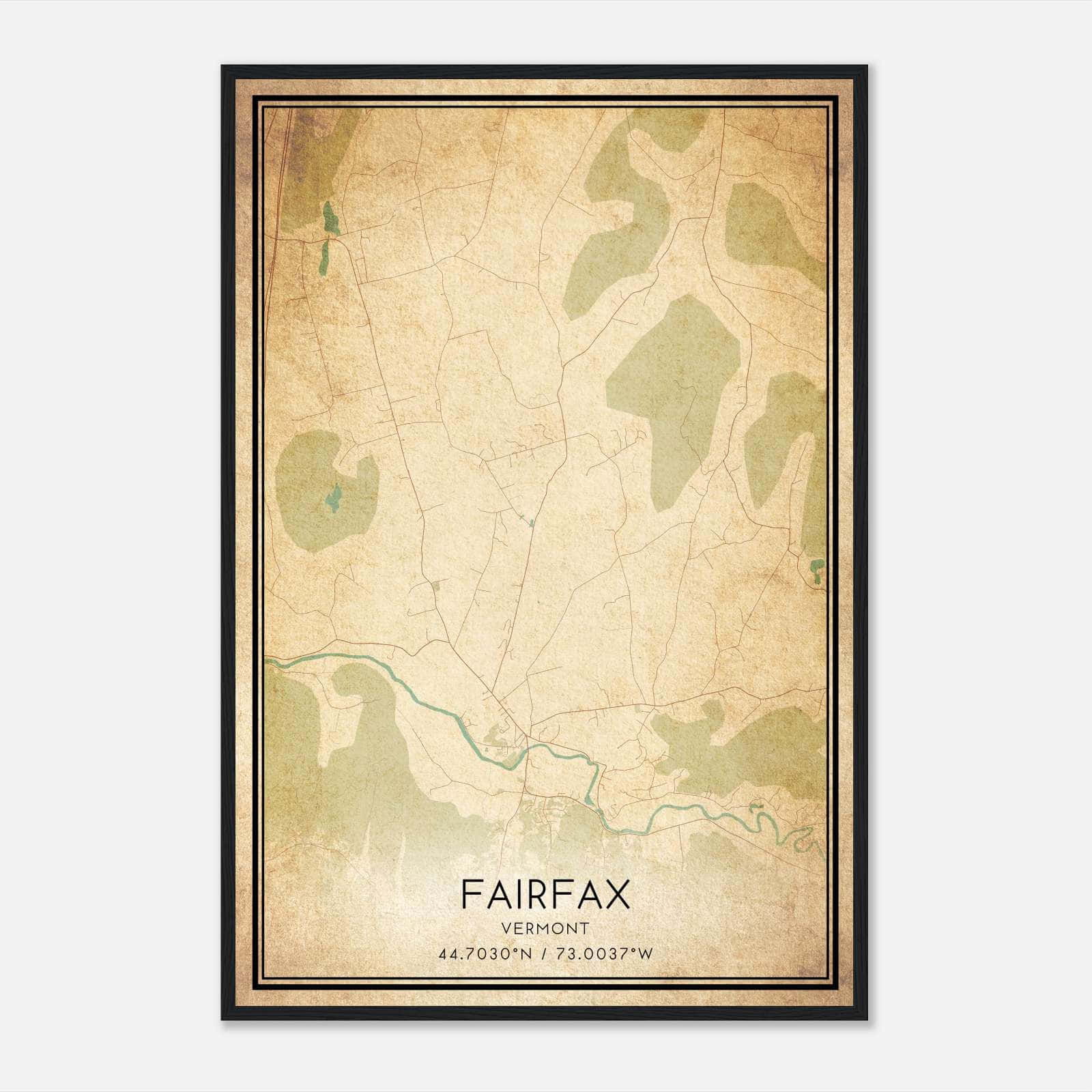 Vintage Fairfax Vermont Map Poster, Fairfax VT City Road Wall Art Print ...