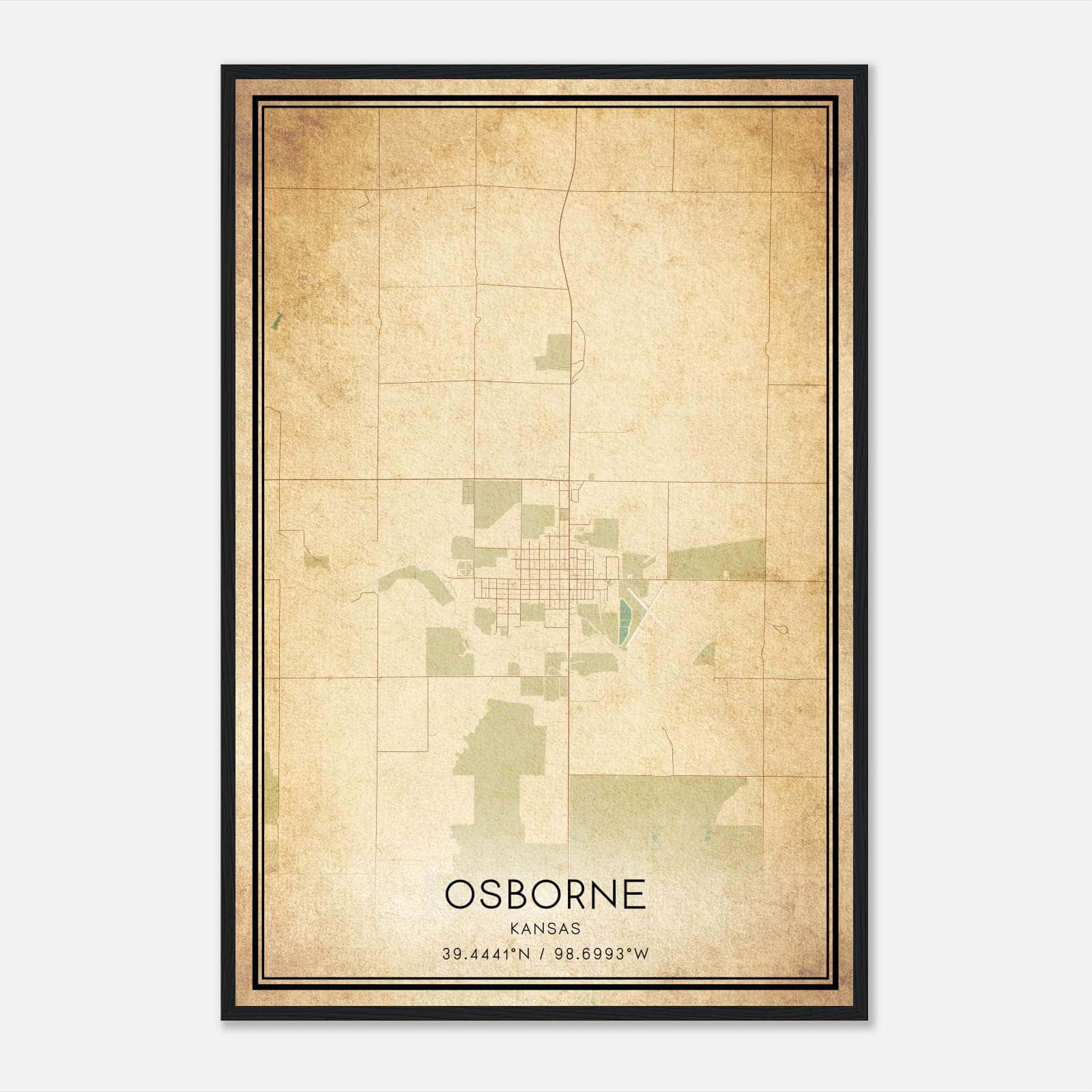 Vintage Osborne Kansas Map Poster, Osborne KS City Road Wall Art Print ...