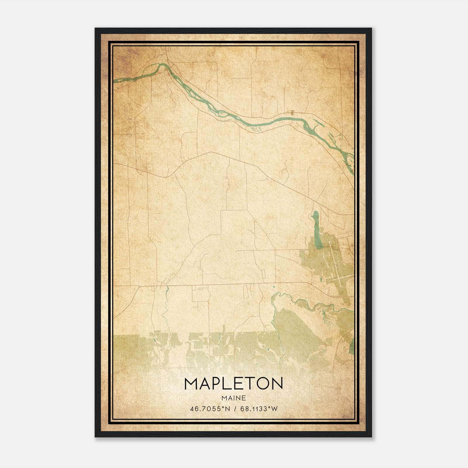 Vintage Mapleton Maine Map Poster, Mapleton ME City Road Wall Art Print ...