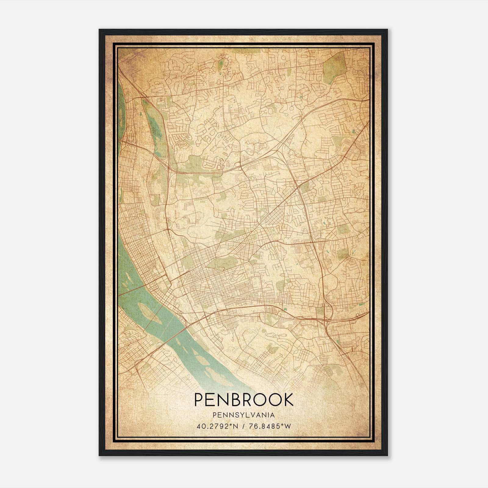 Vintage Penbrook Pennsylvania Map Poster, Penbrook PA City Road Wall ...