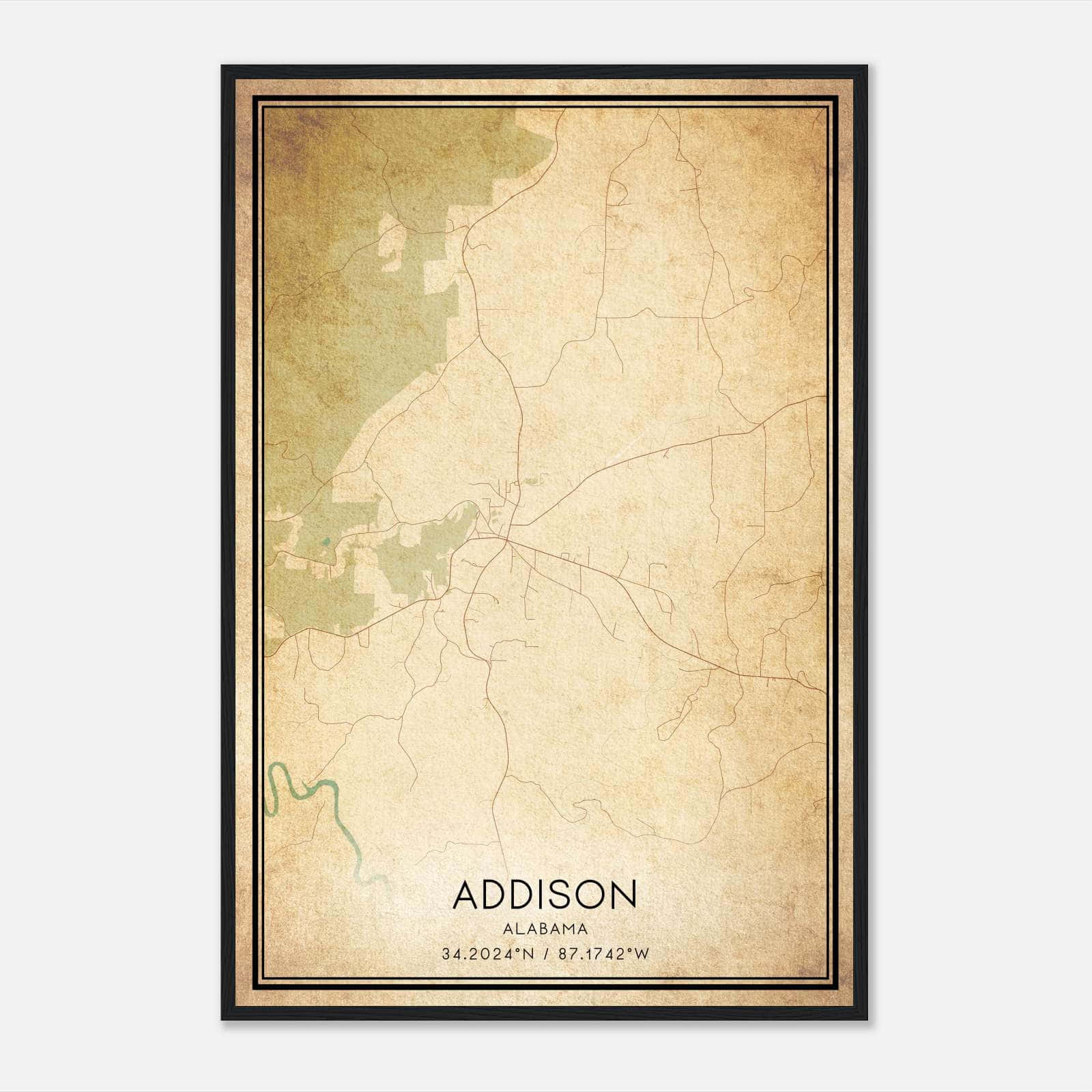 Vintage Addison Alabama Map Poster, Addison AL City Road Wall Art Print ...
