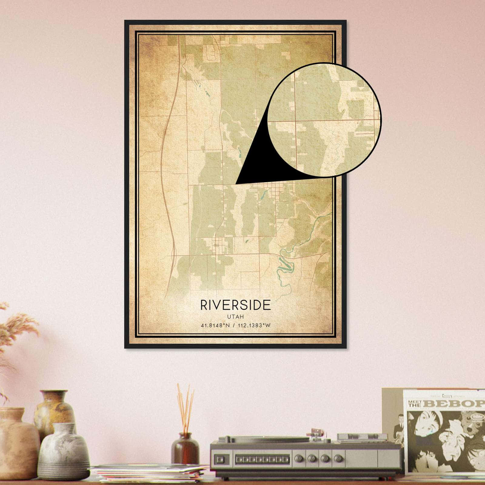 Vintage Riverside Utah Map Poster, Riverside UT City Road Wall Art ...