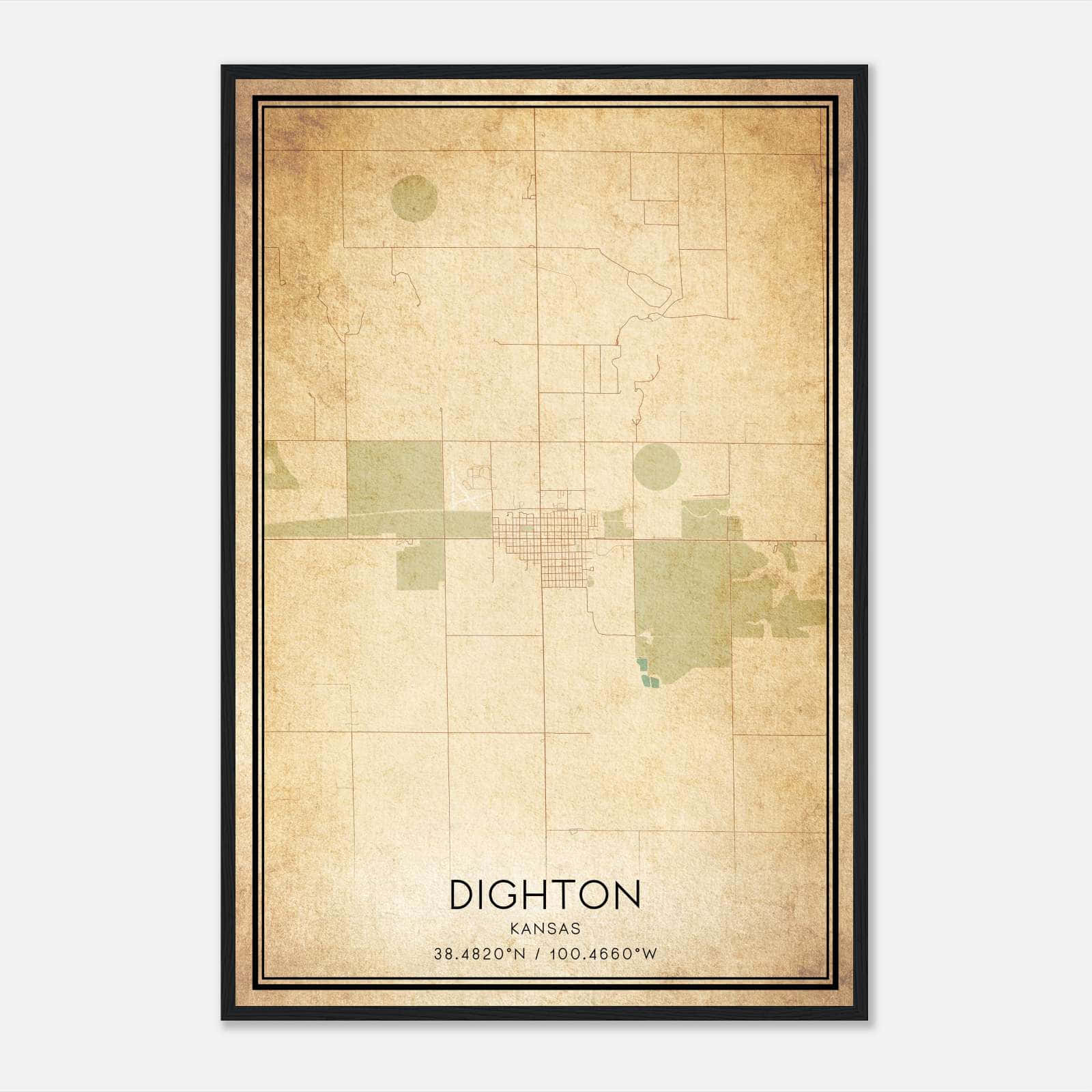 Vintage Dighton Kansas Map Poster, Dighton KS City Road Wall Art Print ...