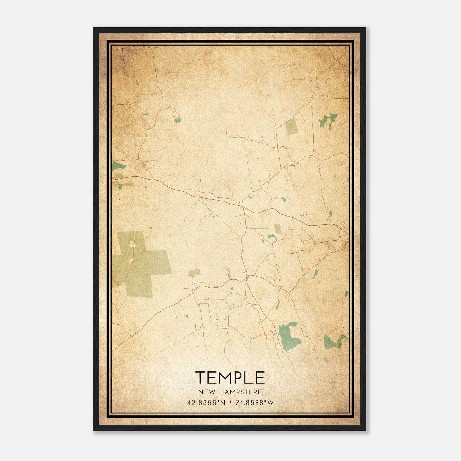 Vintage Temple New Hampshire Map Poster, Temple NH City Road Wall Art ...