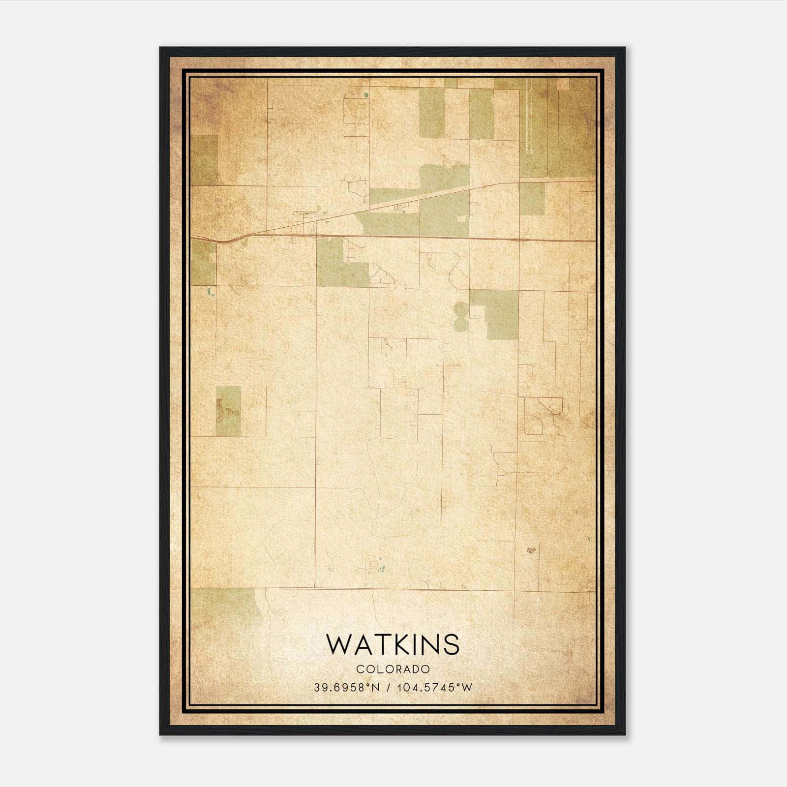 Vintage Watkins Colorado Map Poster, Watkins CO City Road Wall Art ...