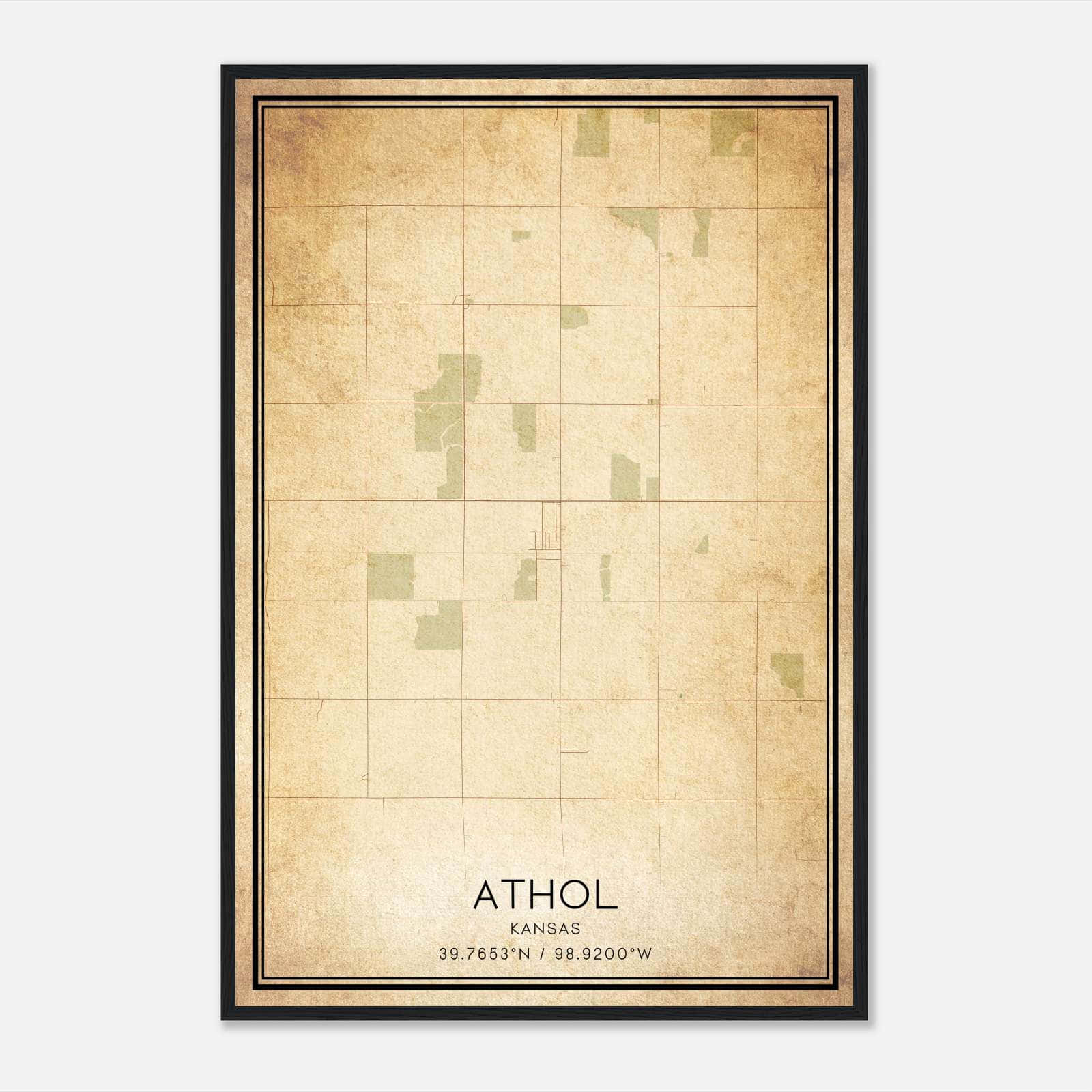 Vintage Athol Kansas Map Poster, Athol KS City Road Wall Art Print ...