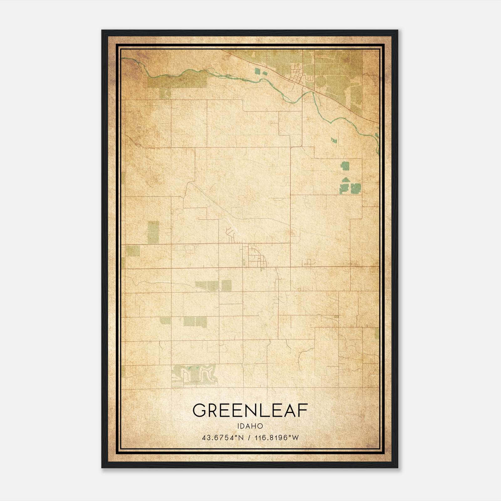 Vintage Greenleaf Idaho Map Poster, Greenleaf ID City Road Wall Art ...