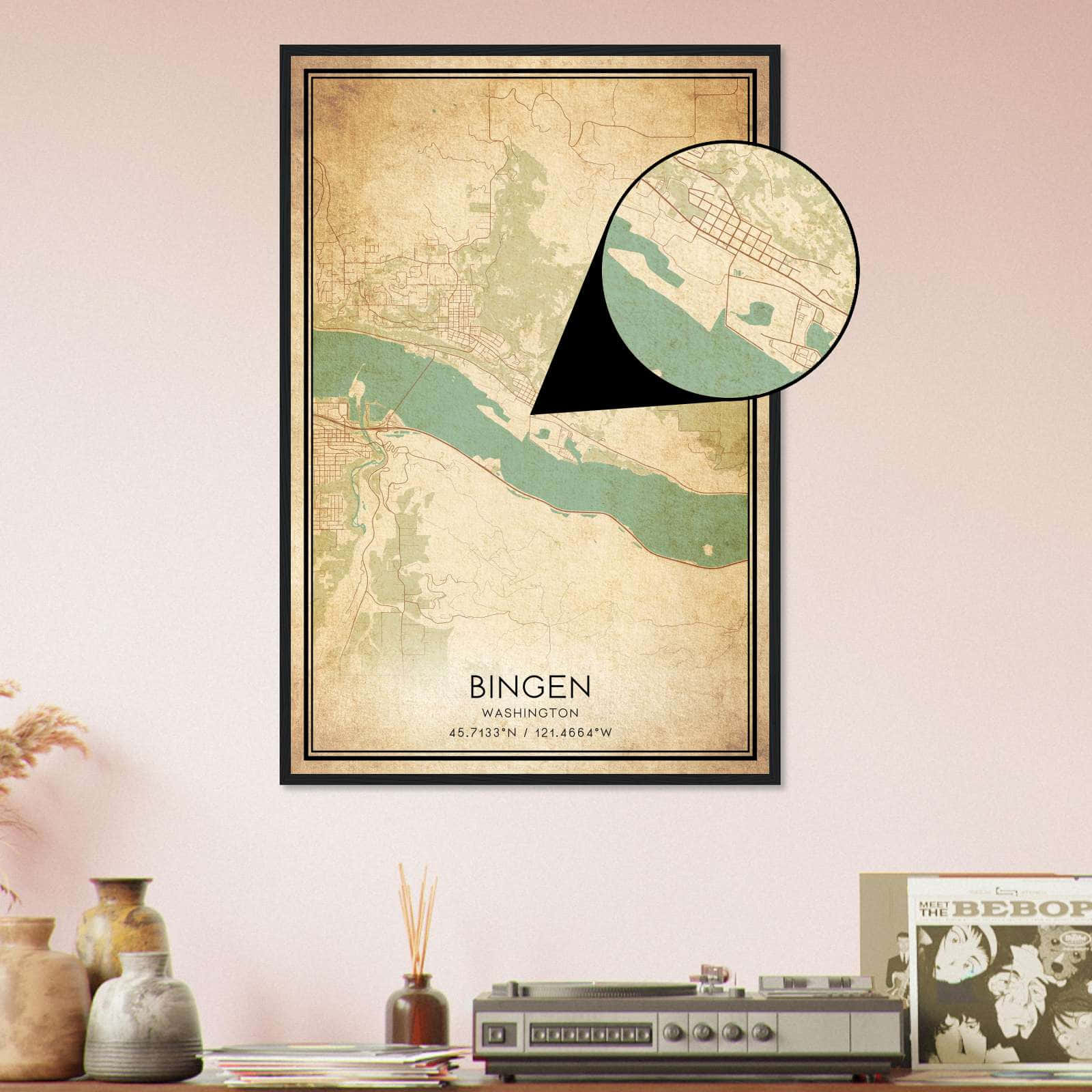 Vintage Bingen Washington Map Poster, Bingen WA City Road Wall Art ...