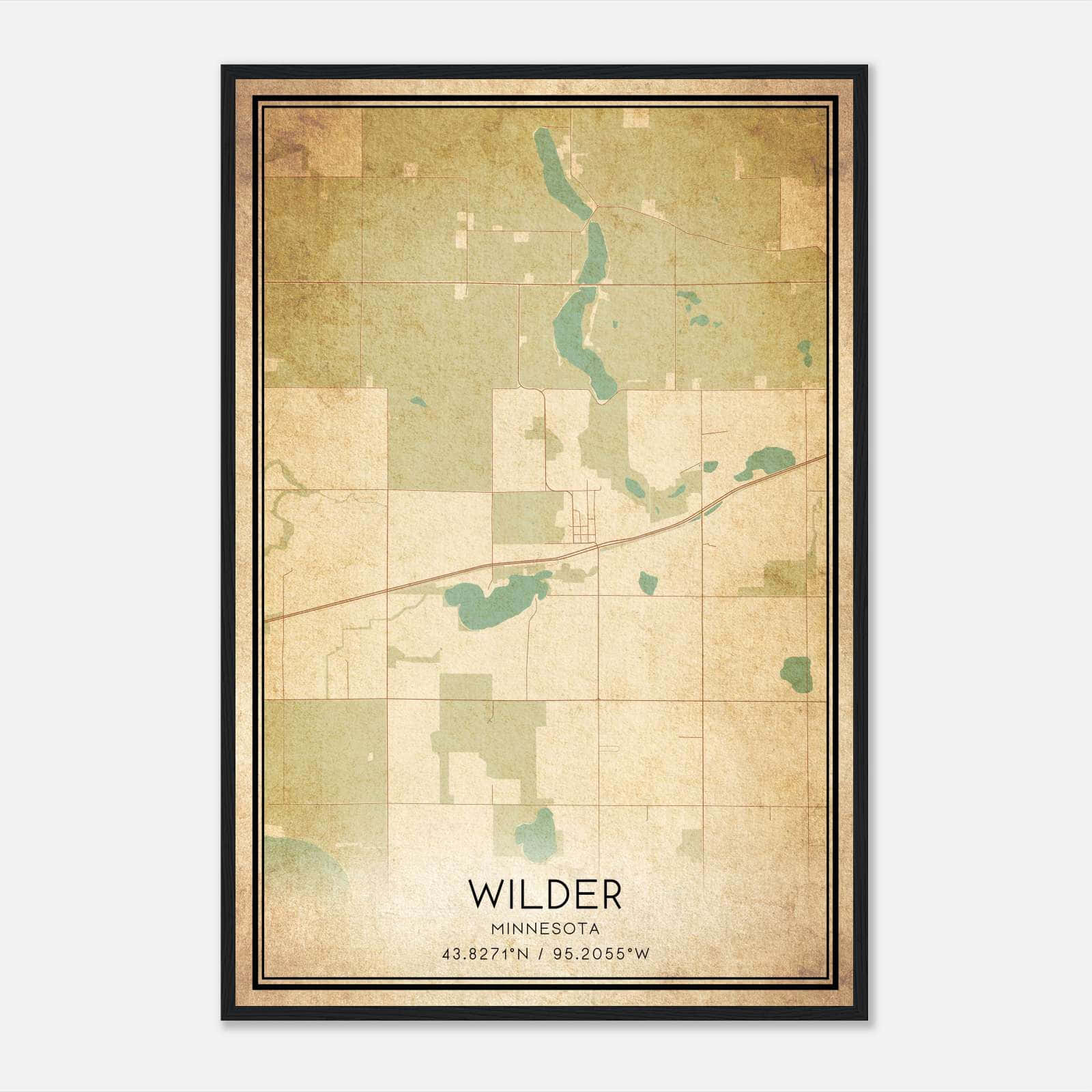 Vintage Wilder Minnesota Map Poster, Wilder MN City Road Wall Art Print ...
